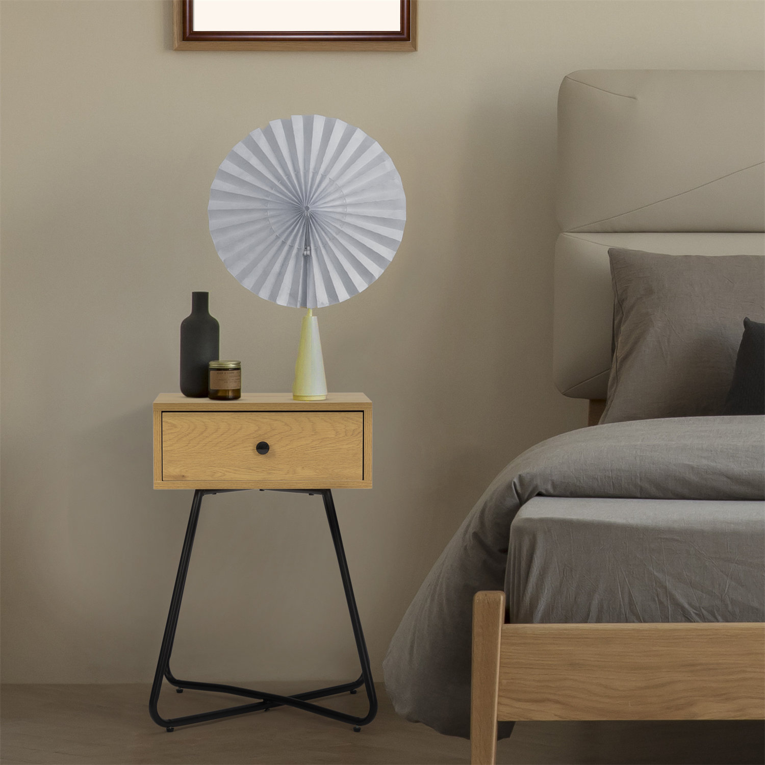 Corrigan Studio® U-Shaped Metal Leg Bedside Table With Drawers ...