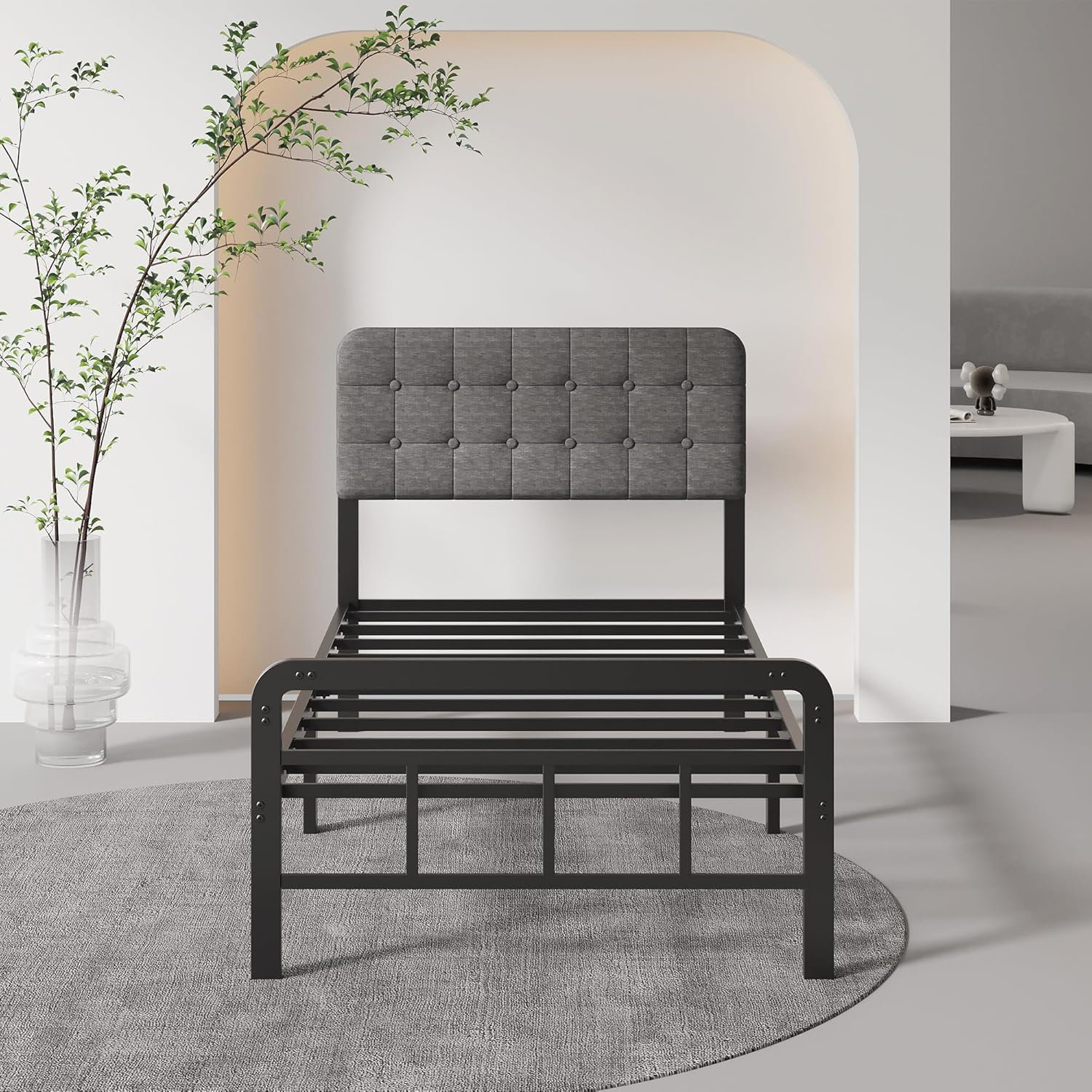 Ebern Designs 12 Inch Bed Frames With Upholstered Headboard And Metal ...