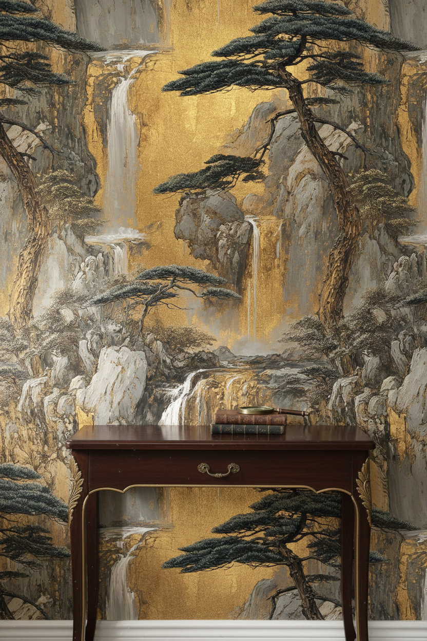 Lark Manor™ Waterfall Mural Gold Wall Decor | Wayfair