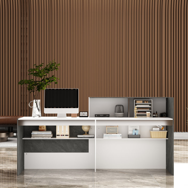 Wrought Studio 86.6'' W Rectangular Reception Desk With Open Shelves ...