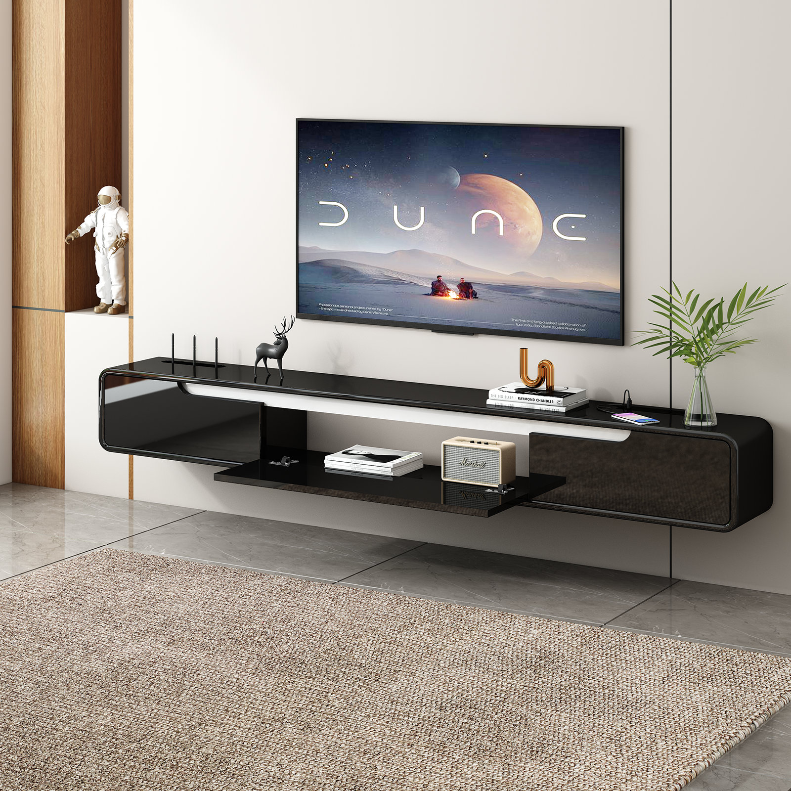 Latitude Run® High Gloss Floating TV Stand with 3 Doors,70.8'' Wall ...