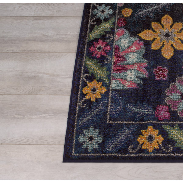Alcott Hill® Boulton Vibrant Bloom Black Area Rug | Wayfair