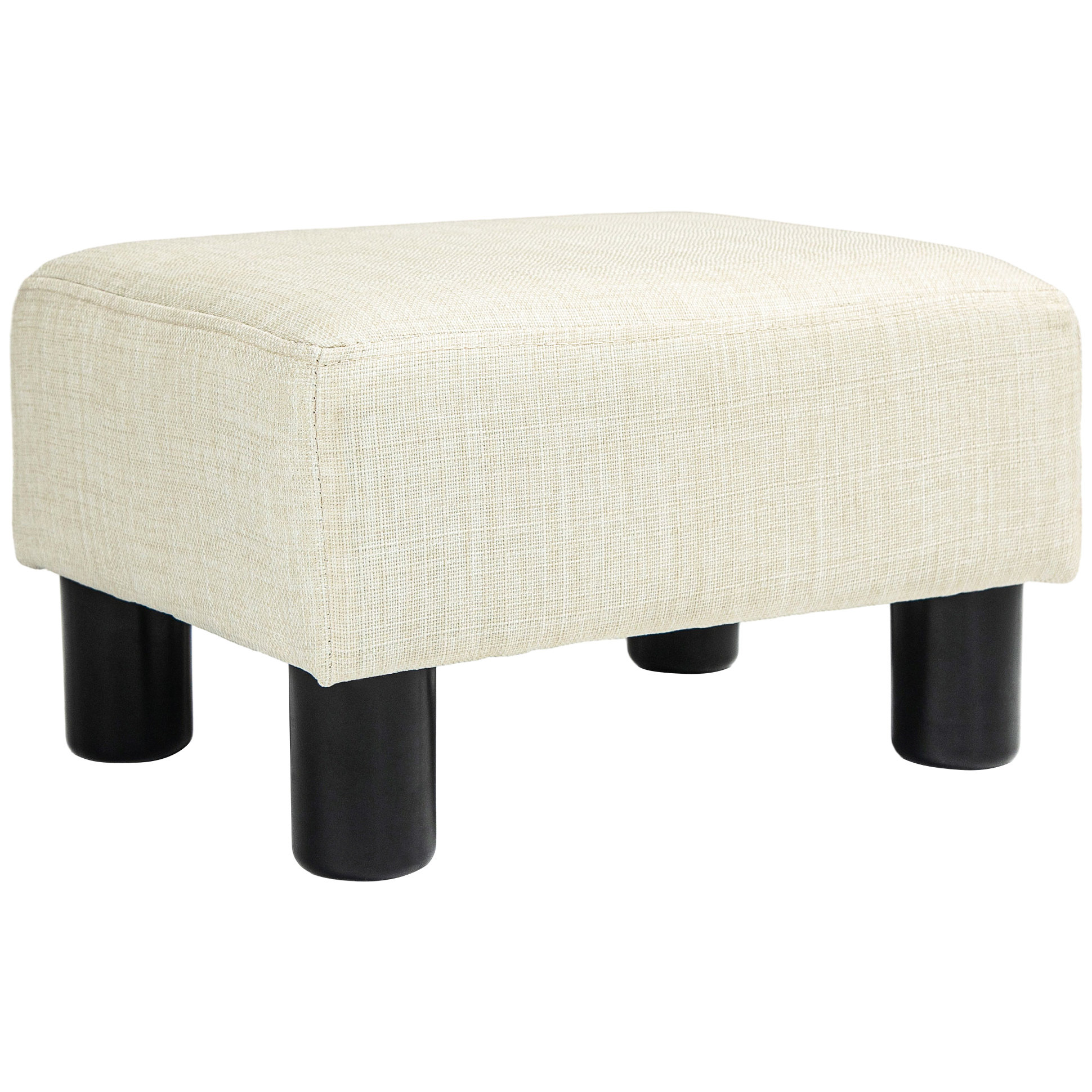 Ebern Designs Linen Upholstered Beige Cube Foot Rest Stool, Small For ...