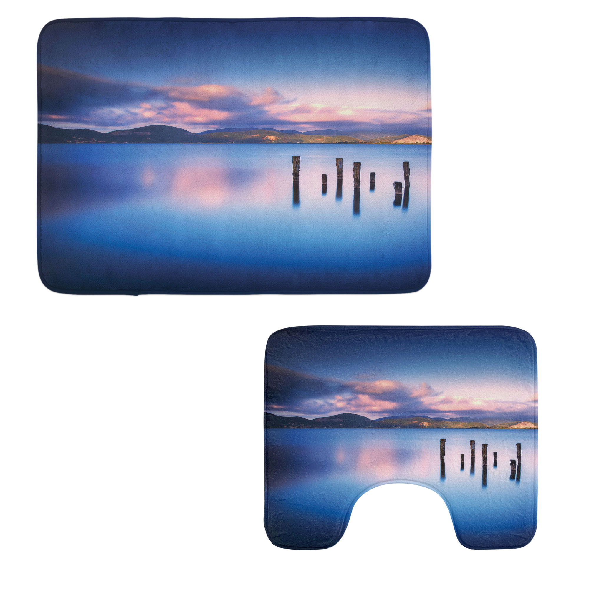 East Urban Home Blue Bathroom Rug Set 2 Pieces Rectangle & Contour Mats ...