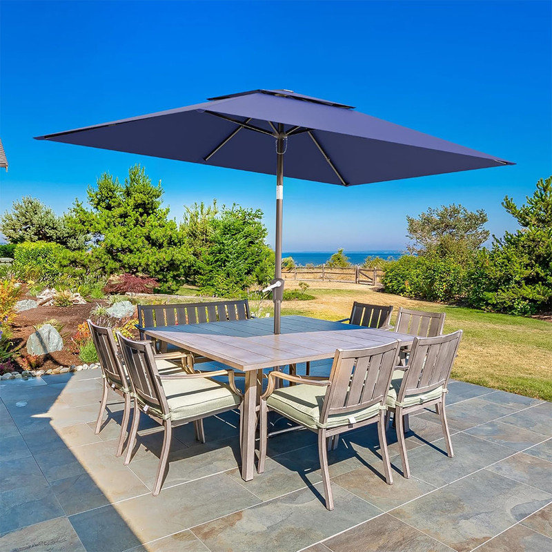 Arlmont & Co. Rectangular Patio Umbrella, 2 Tiers Outdoor Table ...