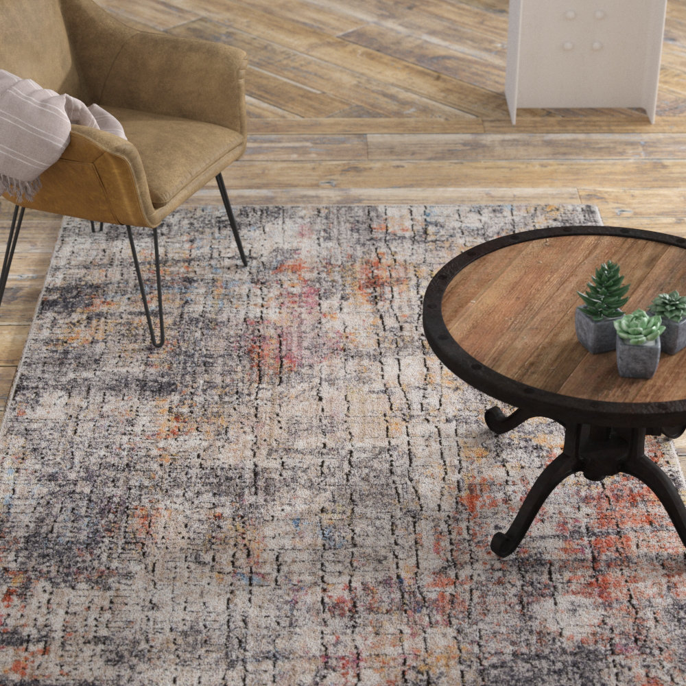 Gracie Oaks Hanfried Abstract Graphite/Sunset Area Rug & Reviews | Wayfair