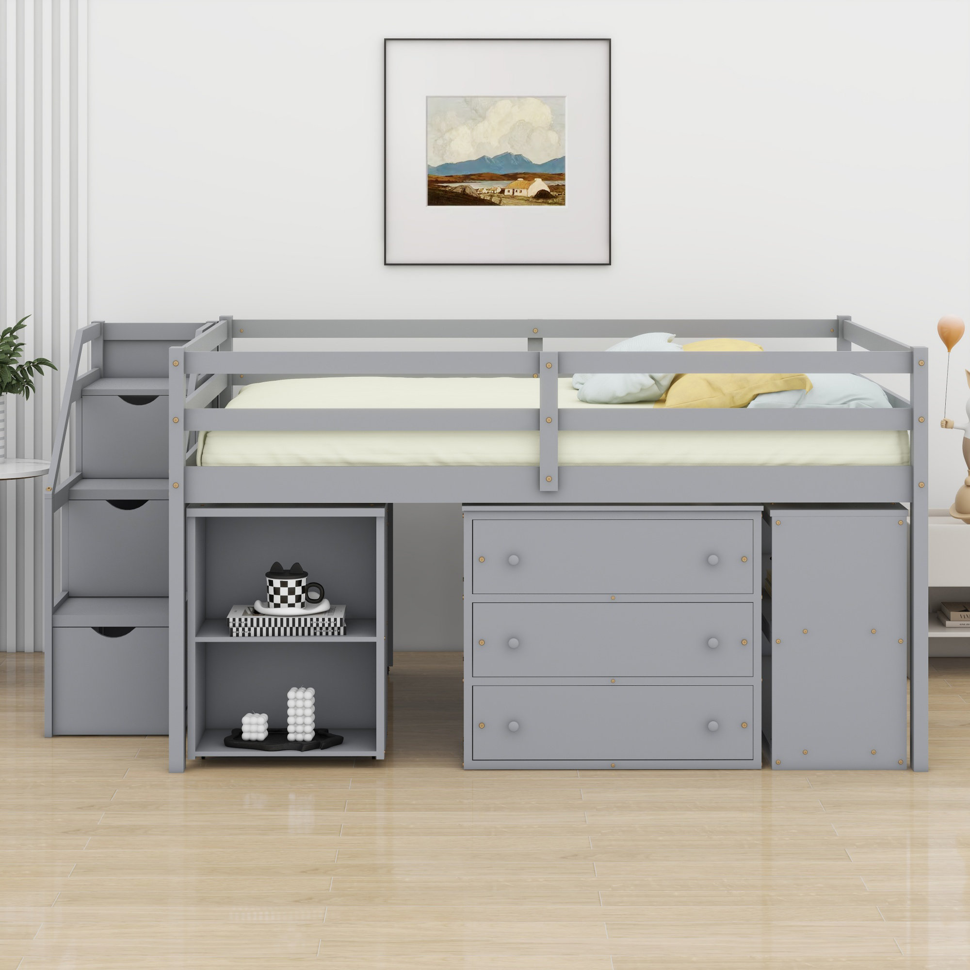Latitude Run® Loft Bed With Retractable Writing Desk And Drawers ...