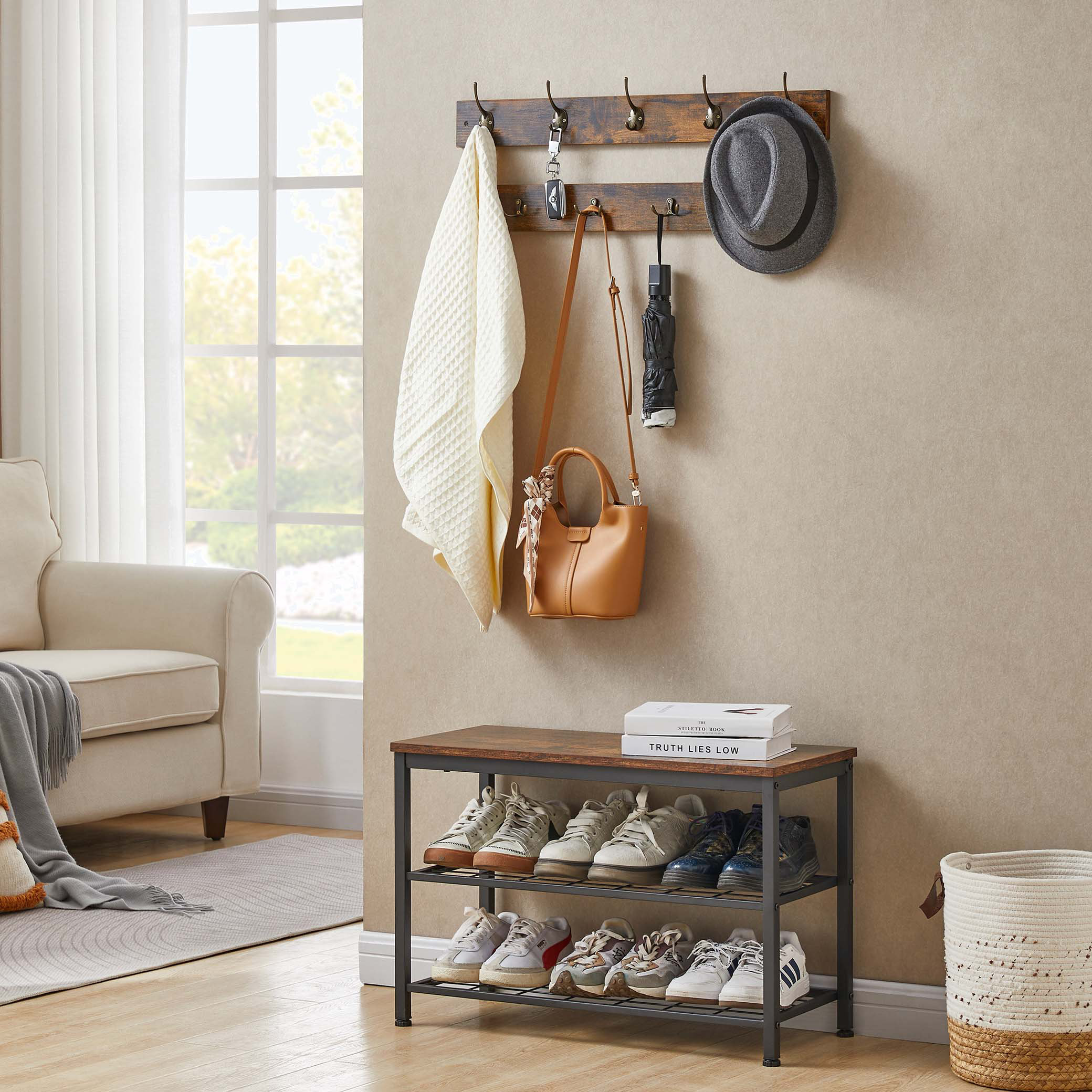 17 Stories Coat Shoe Rack Bench Set,Entryway Shoe Rack Bench with Coat ...