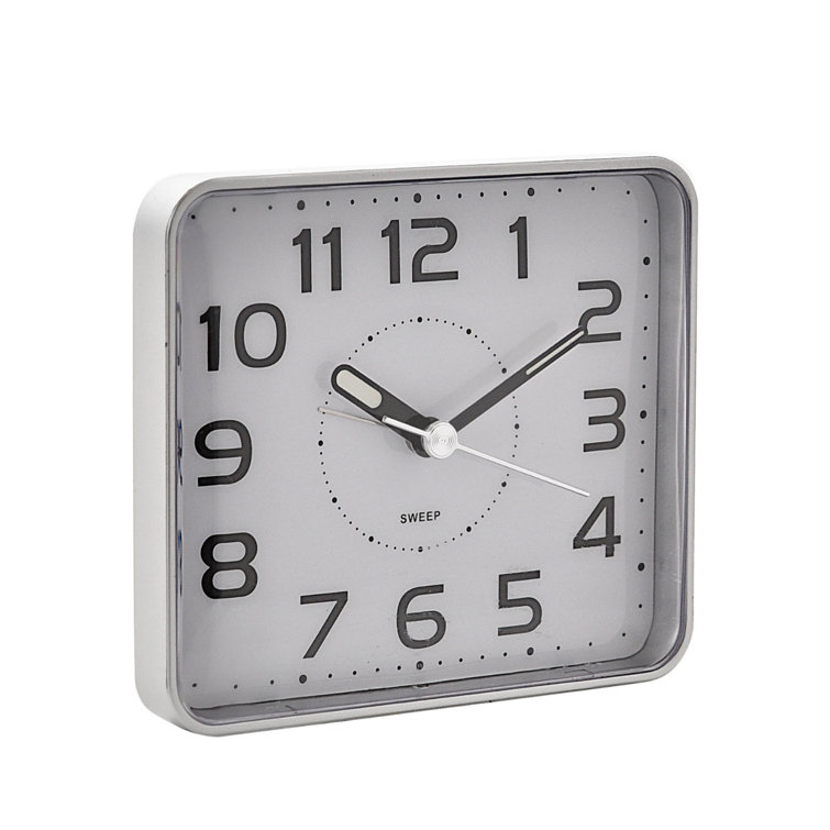 17 Stories Analog Battery-Operated Alarm Tabletop Clock in Silver/Black ...