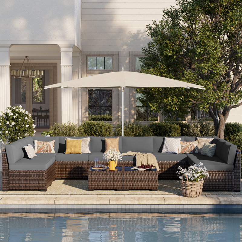 Latitude Run® Jamaiah 10- Person Rattan Sectional Conversation Sets ...