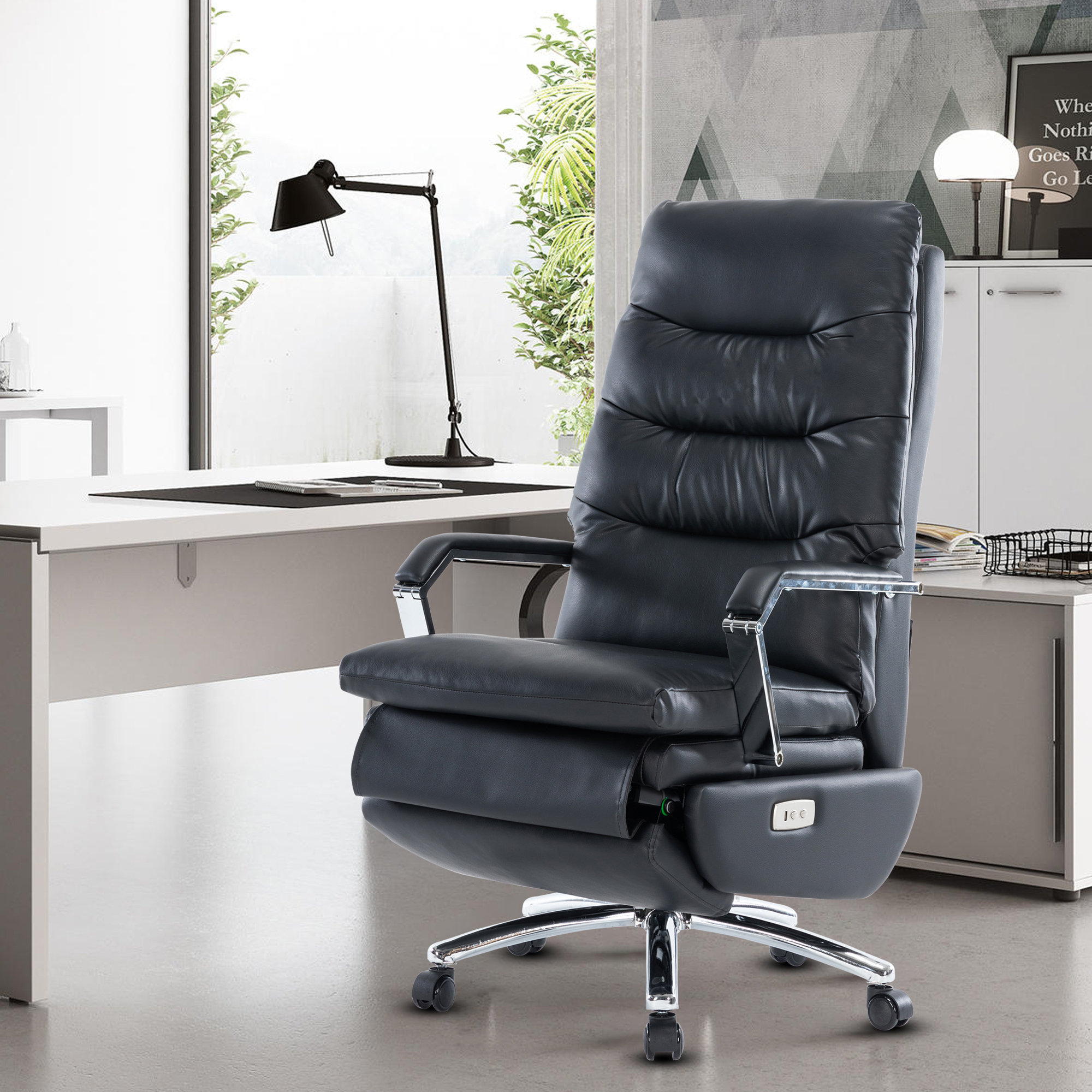 17 Stories Power Office Chair with Footrest, Electric Power Desk Chair ...