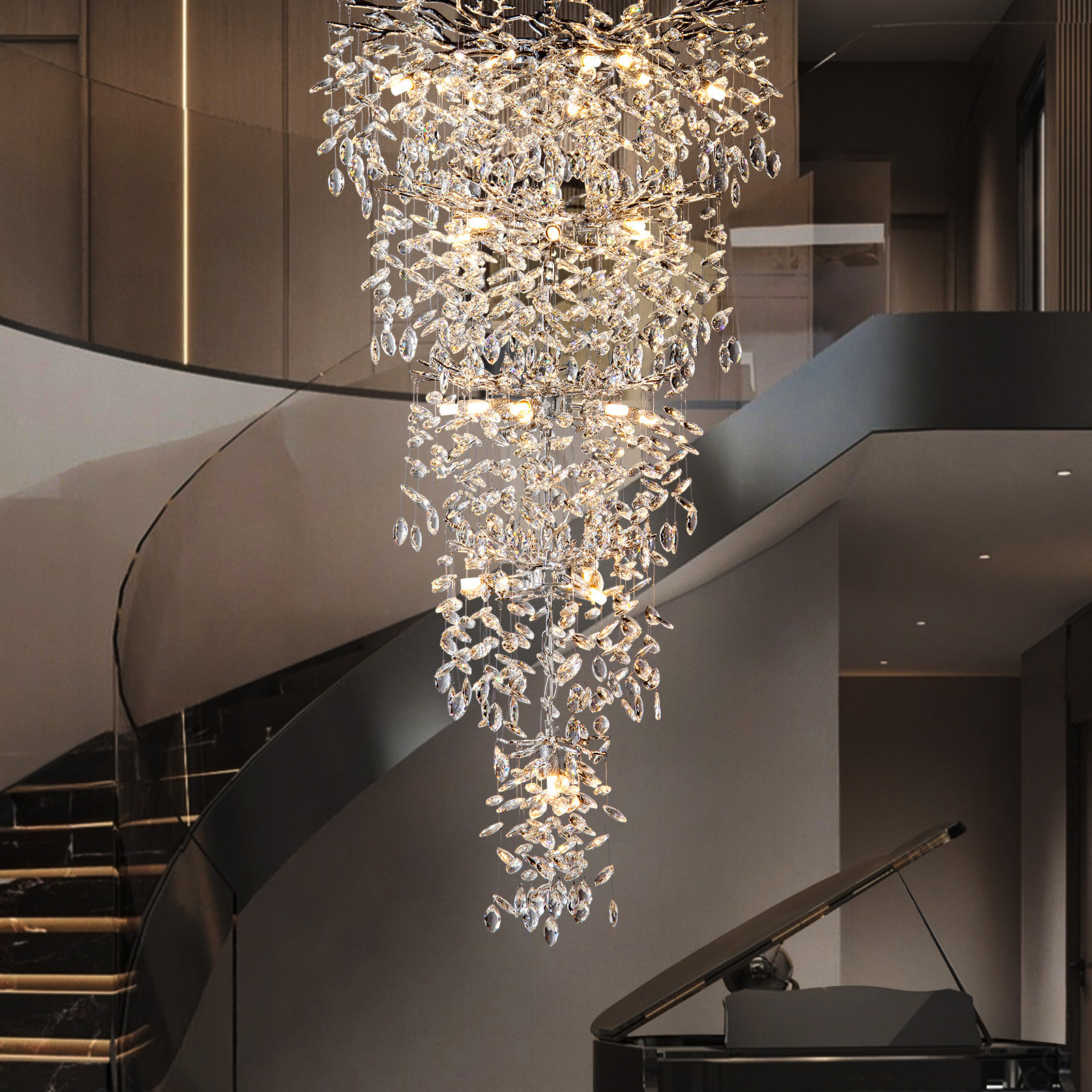Everly Quinn Crystal Chandelier For High Ceilings Tree Branch ...