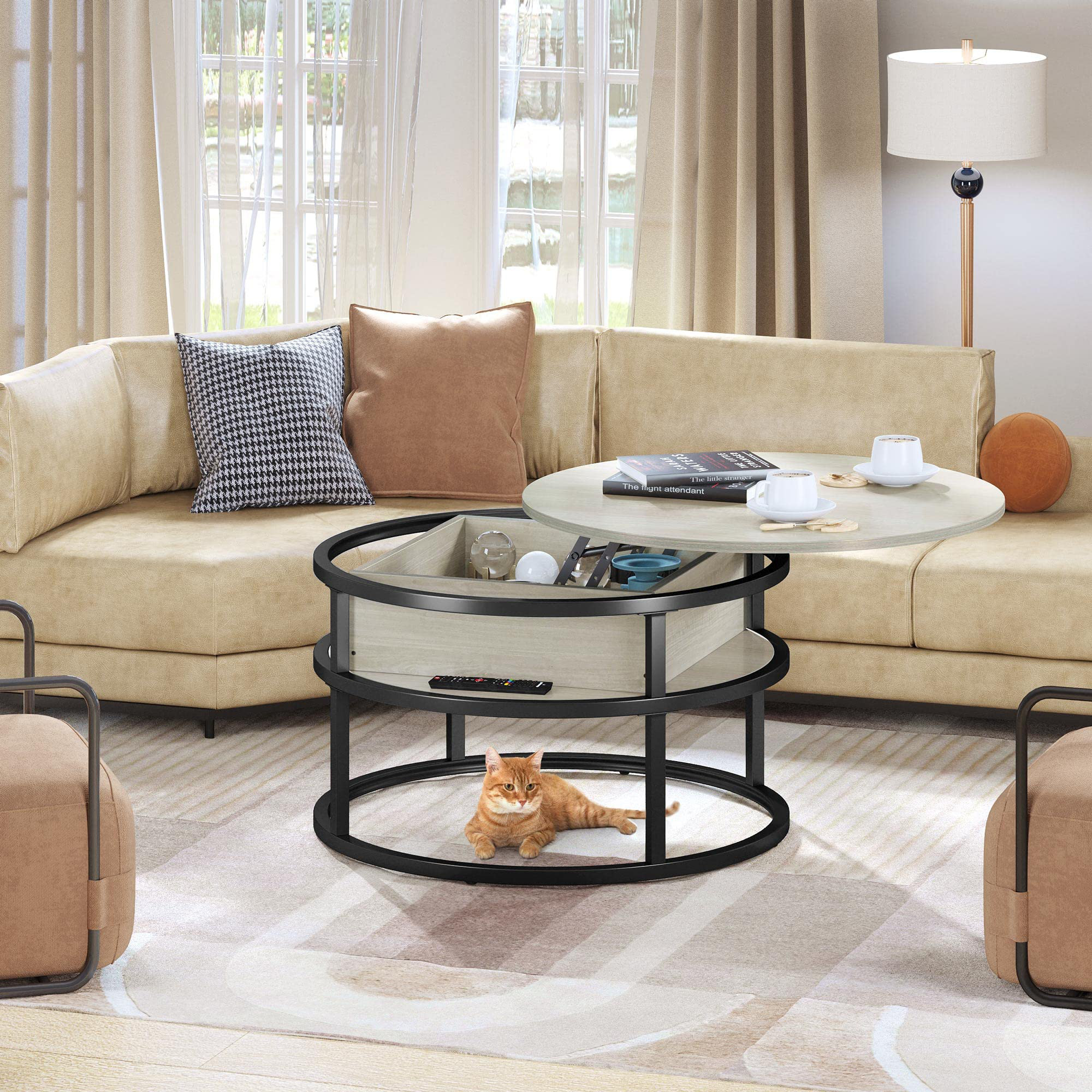 17 Stories Round Lift Top Coffee Table, Coffee Tables For Living Room ...