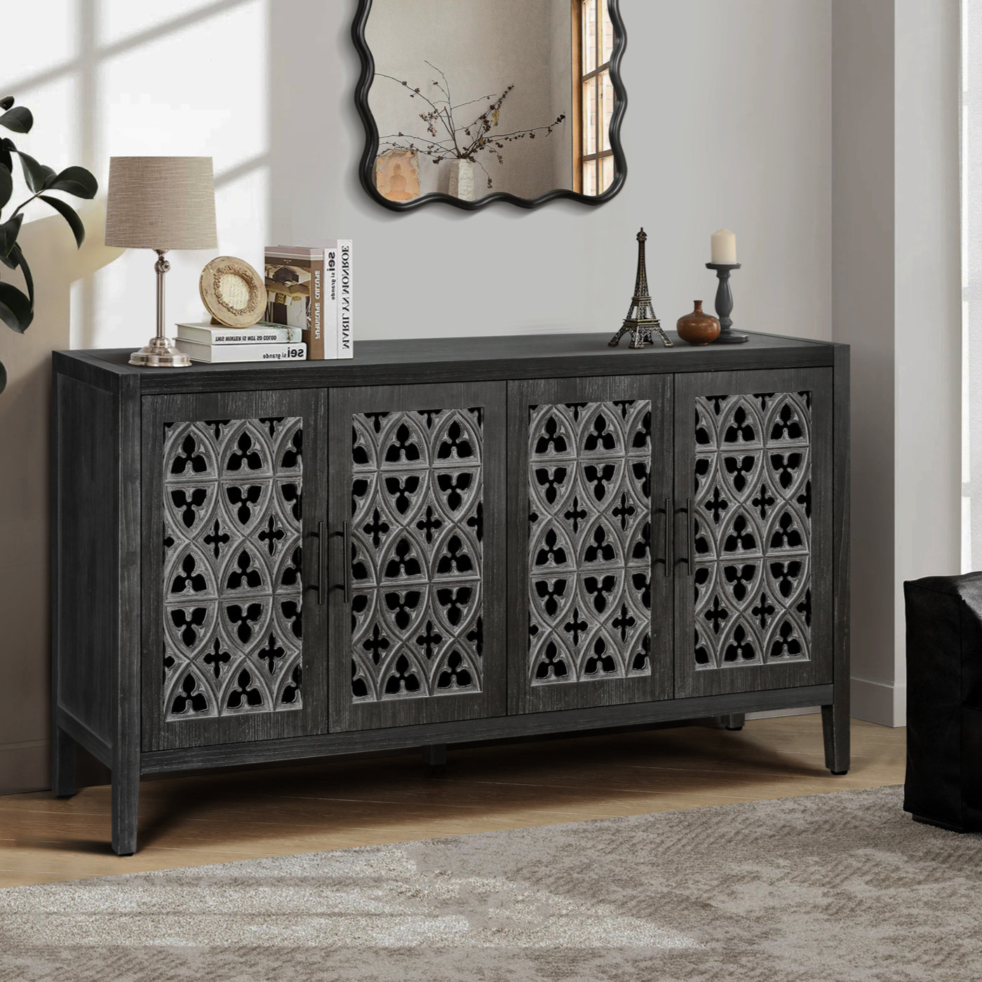 Ophelia & Co. Xander Hollow Four Door Antique Cabinet, American Country ...