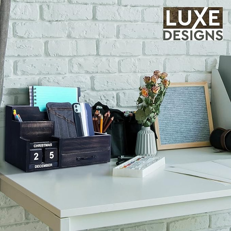 LuxeDesigns Mango Wood Desk Organizer | Wayfair