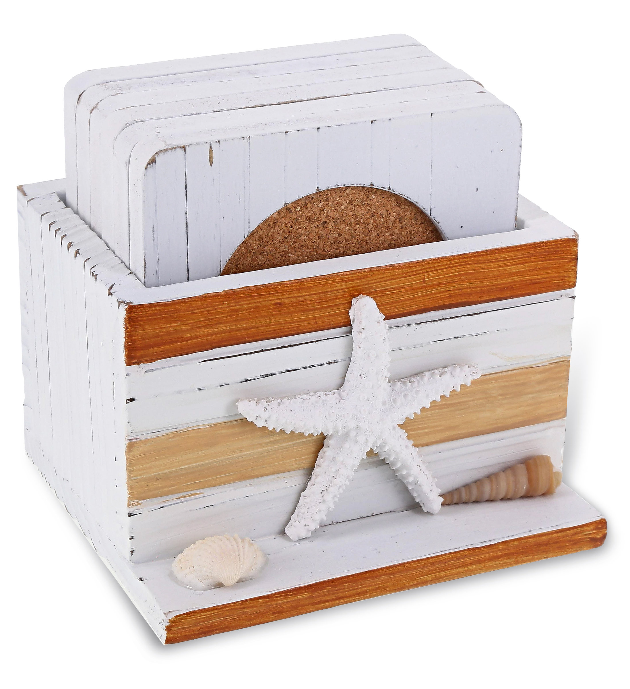 Rosecliff Heights Schuttrange Brown Nautical Wooden Coaster Set - Table ...