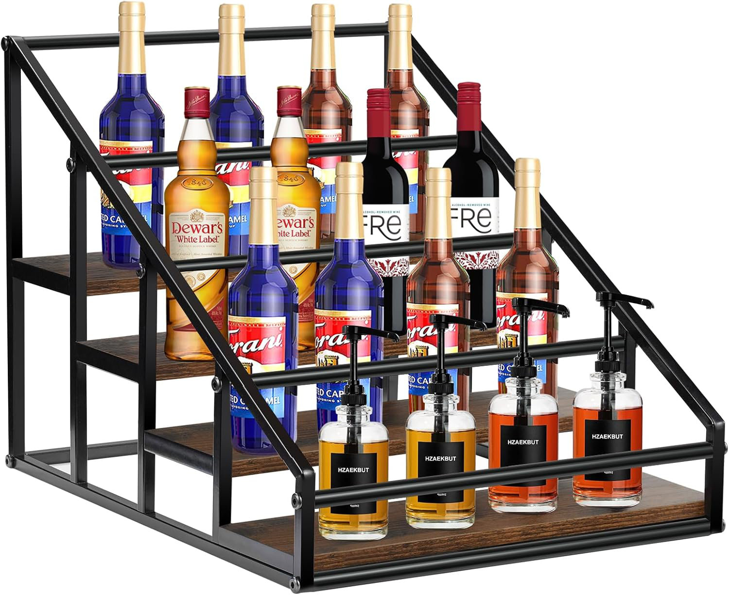 17 Stories Coffee Syrup Organizer, 4-Tier 16 Bottles Coffee Syrup Rack ...