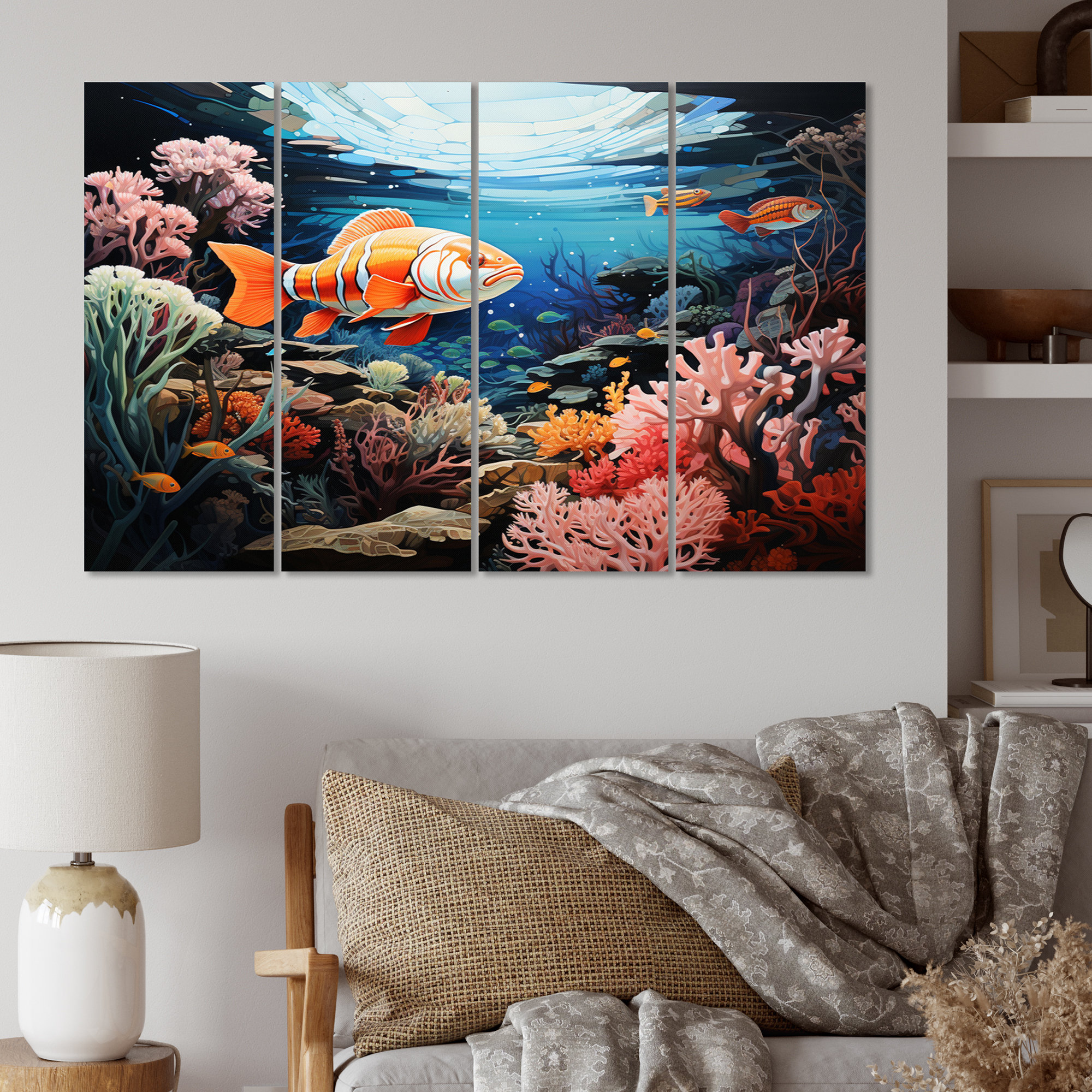 Design Art Underwater Coral Reef Depths V - Coral Canvas Wall Art - 4 ...