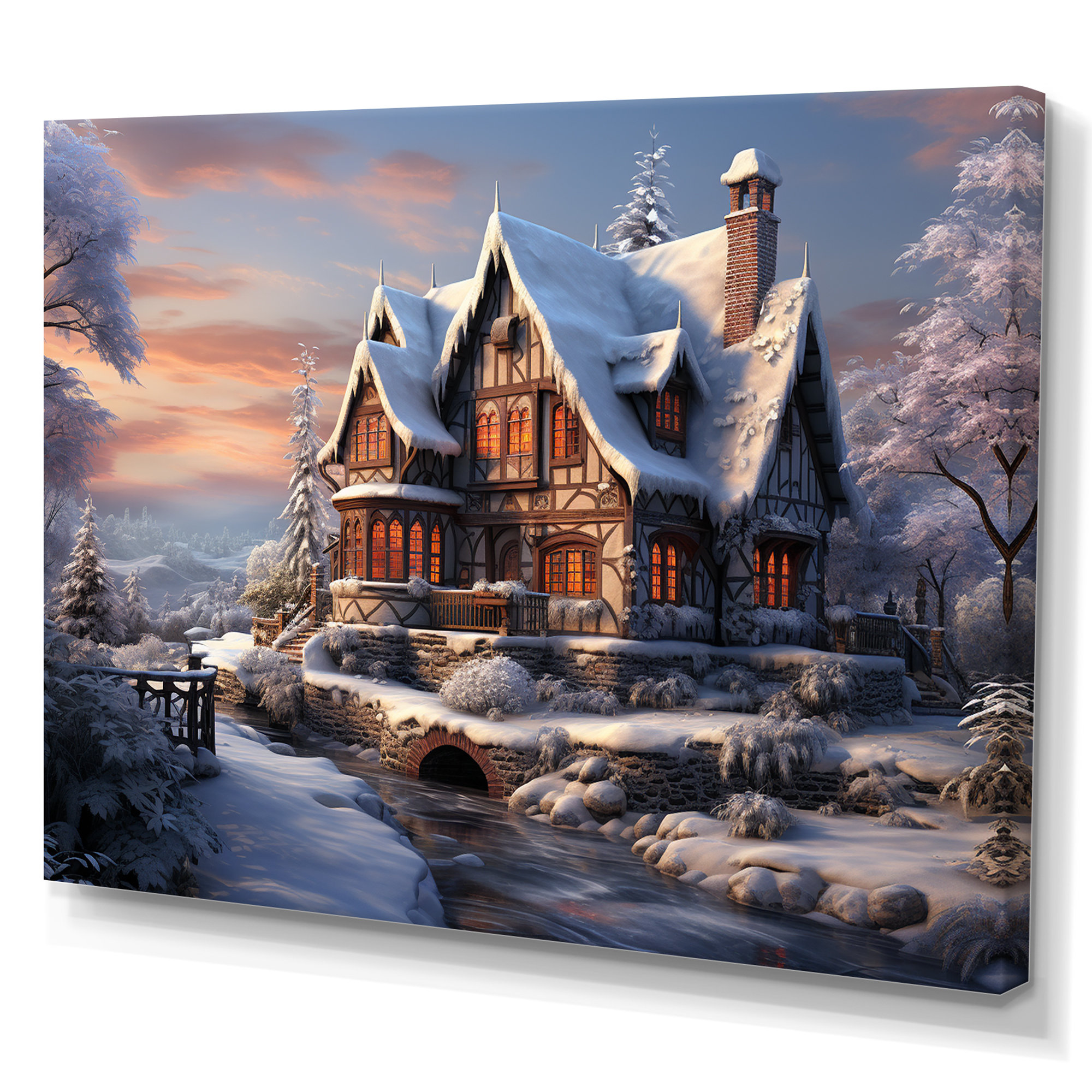 Millwood Pines Winter Snowy Cottage III Framed On Canvas Print | Wayfair