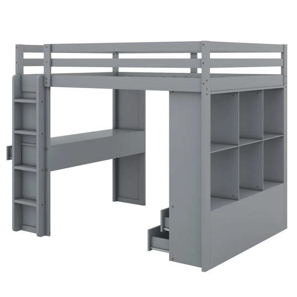 Harriet Bee Jeneya Full Size Loft Bed with Large Shelves, Writing Desk ...