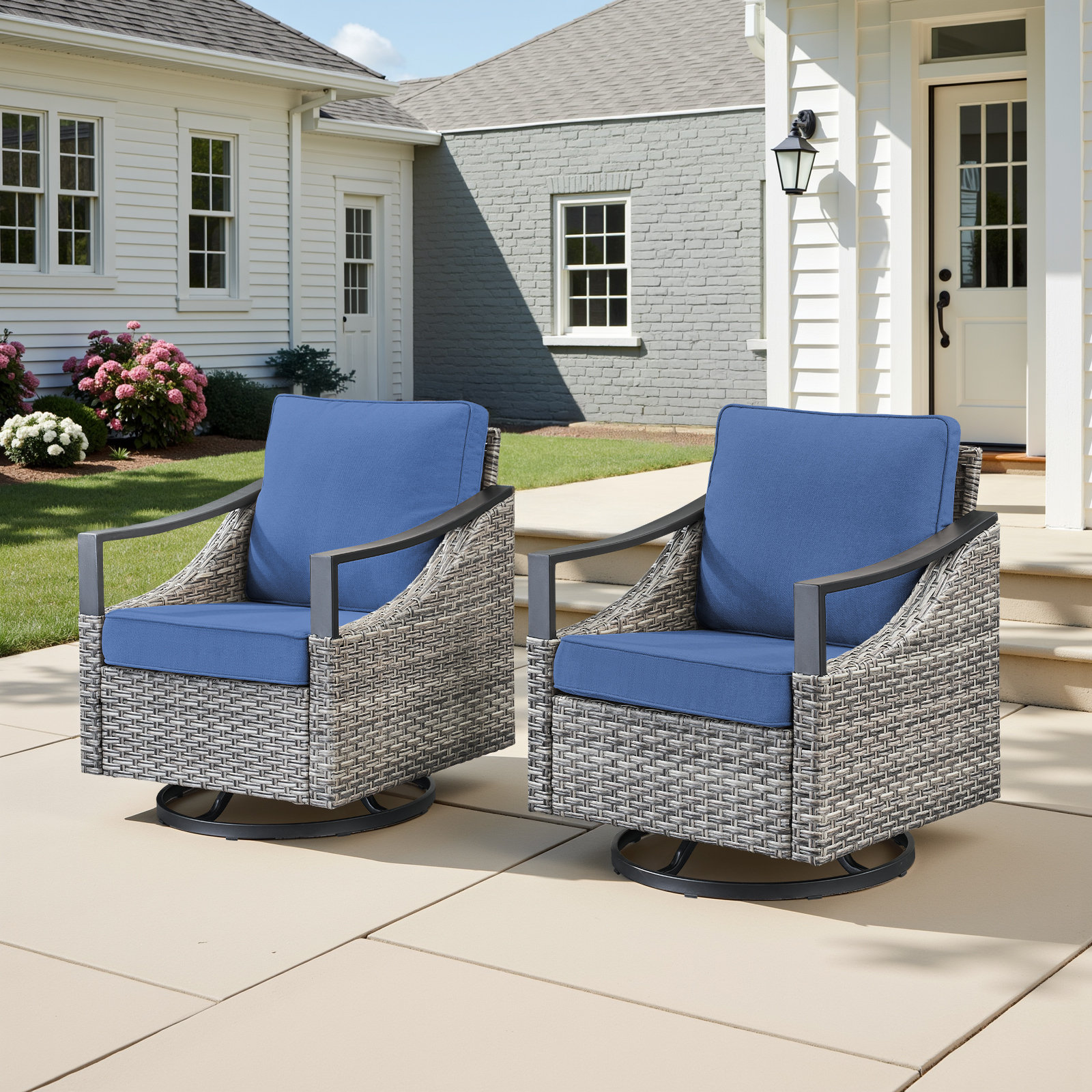 Red Barrel Studio® Patio Wicker Chairs Swivel Rocker - Outdoor Swivel ...