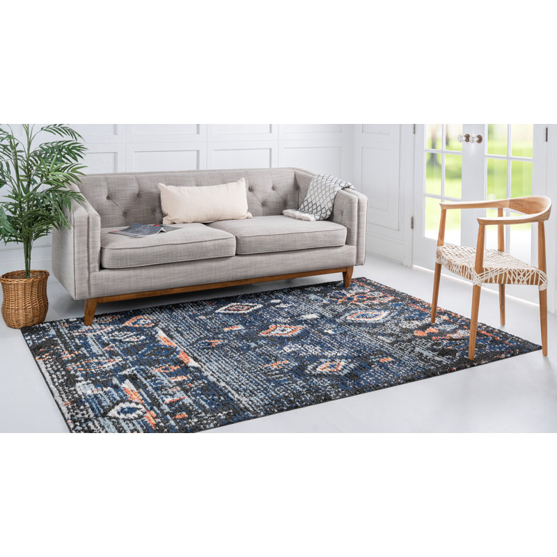 Union Rustic Joeley Performance Navy Blue Rug & Reviews | Wayfair