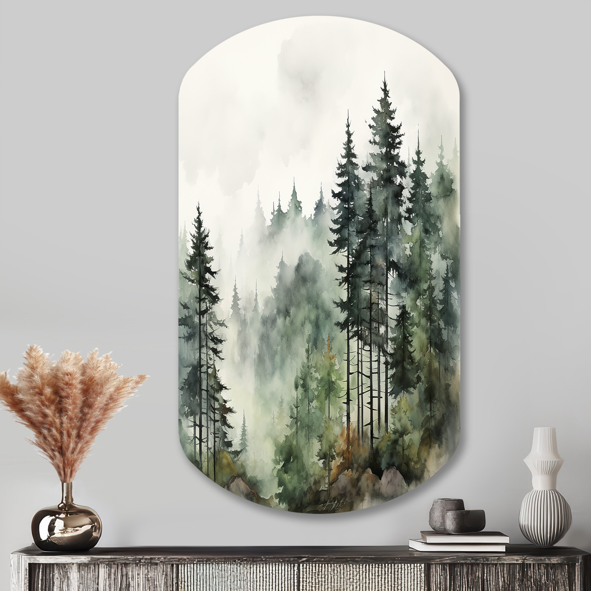 Design Art Pine Tree Misty Morning I - Tree Pine Cylinder Shape ...