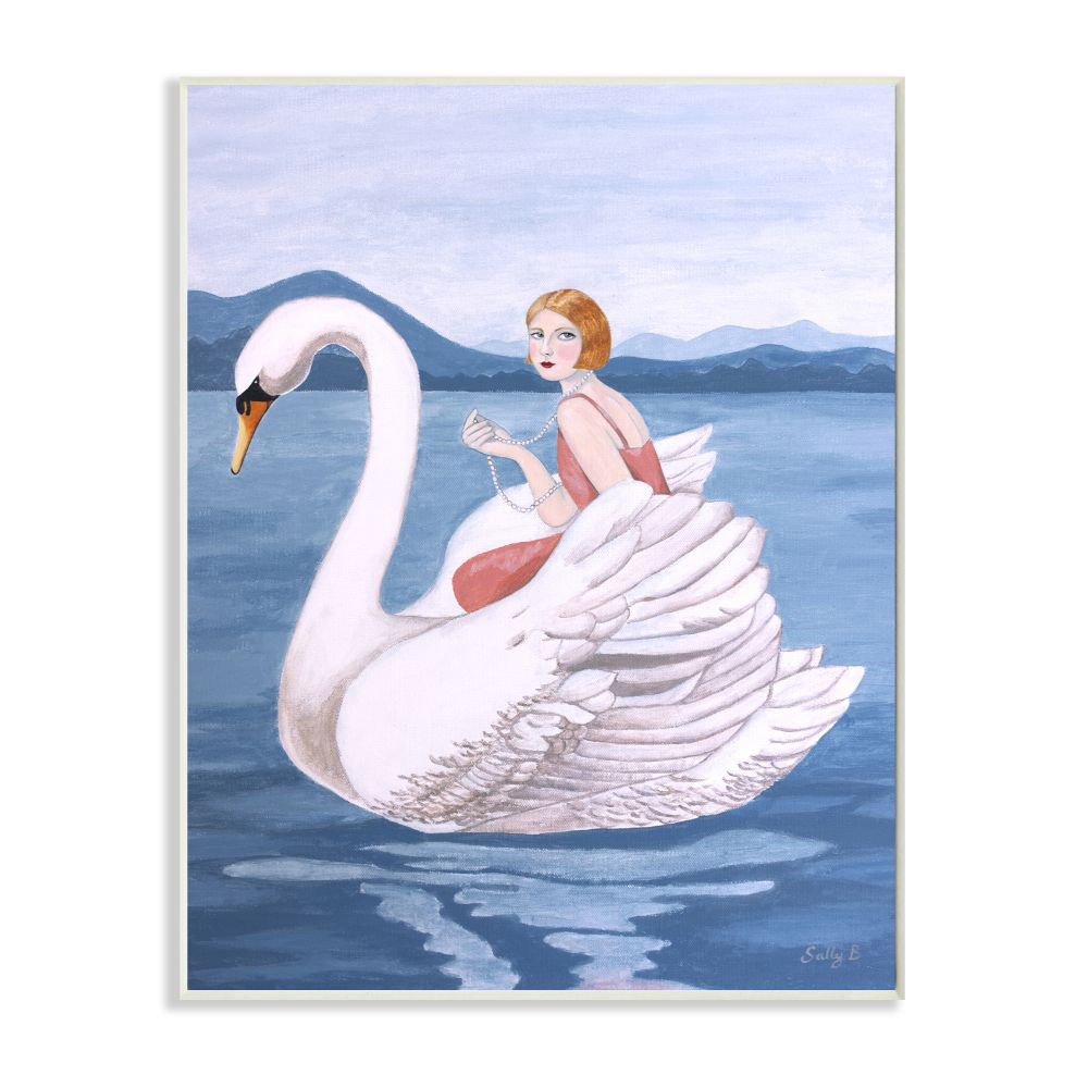 Stupell Industries Woman and Swan Blue Water Animal' by Sally B ...