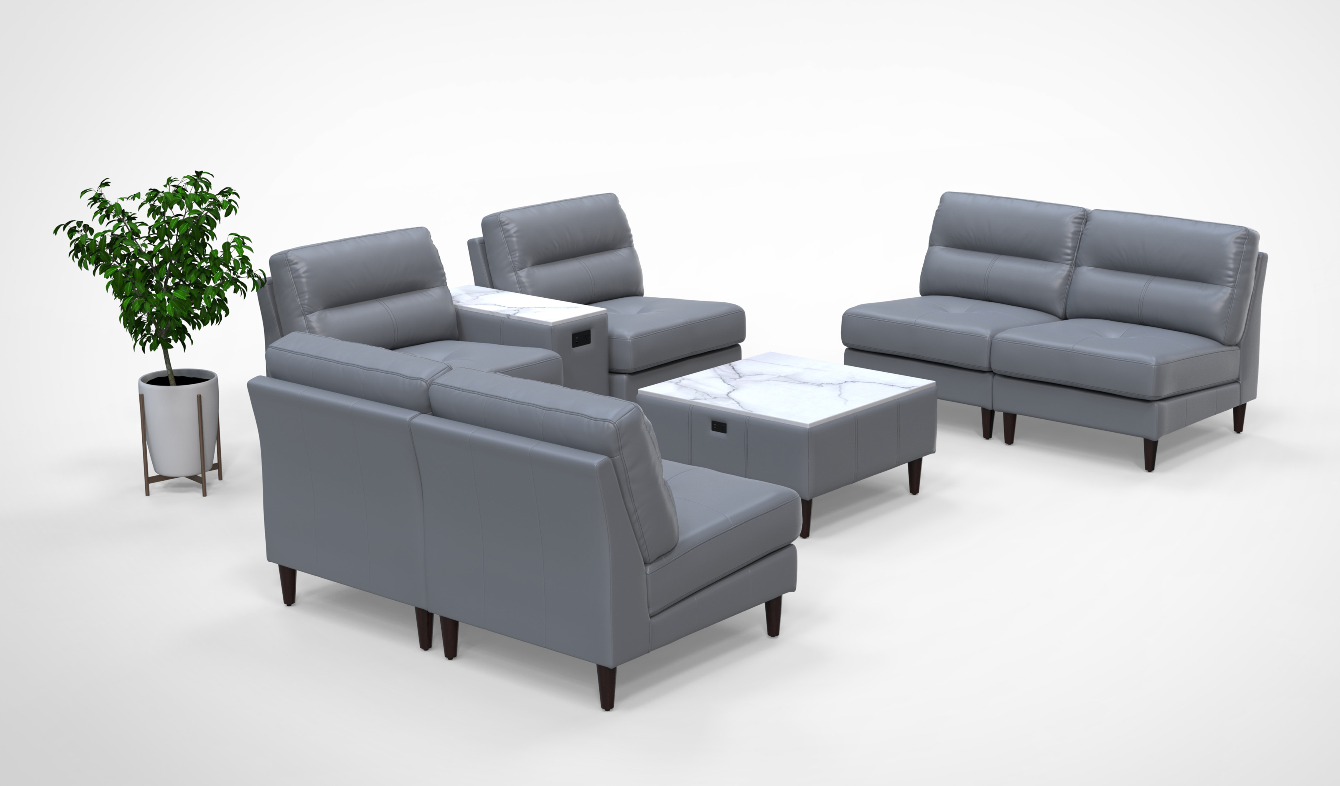 Reunion 6 Person Waiting Room Reception Chairs With Charging Tables 8Pc ...