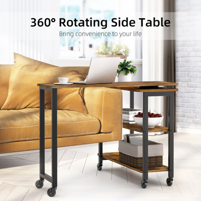 17 Stories Swivel Desk Side Table With Wheels And Shelves & Reviews ...