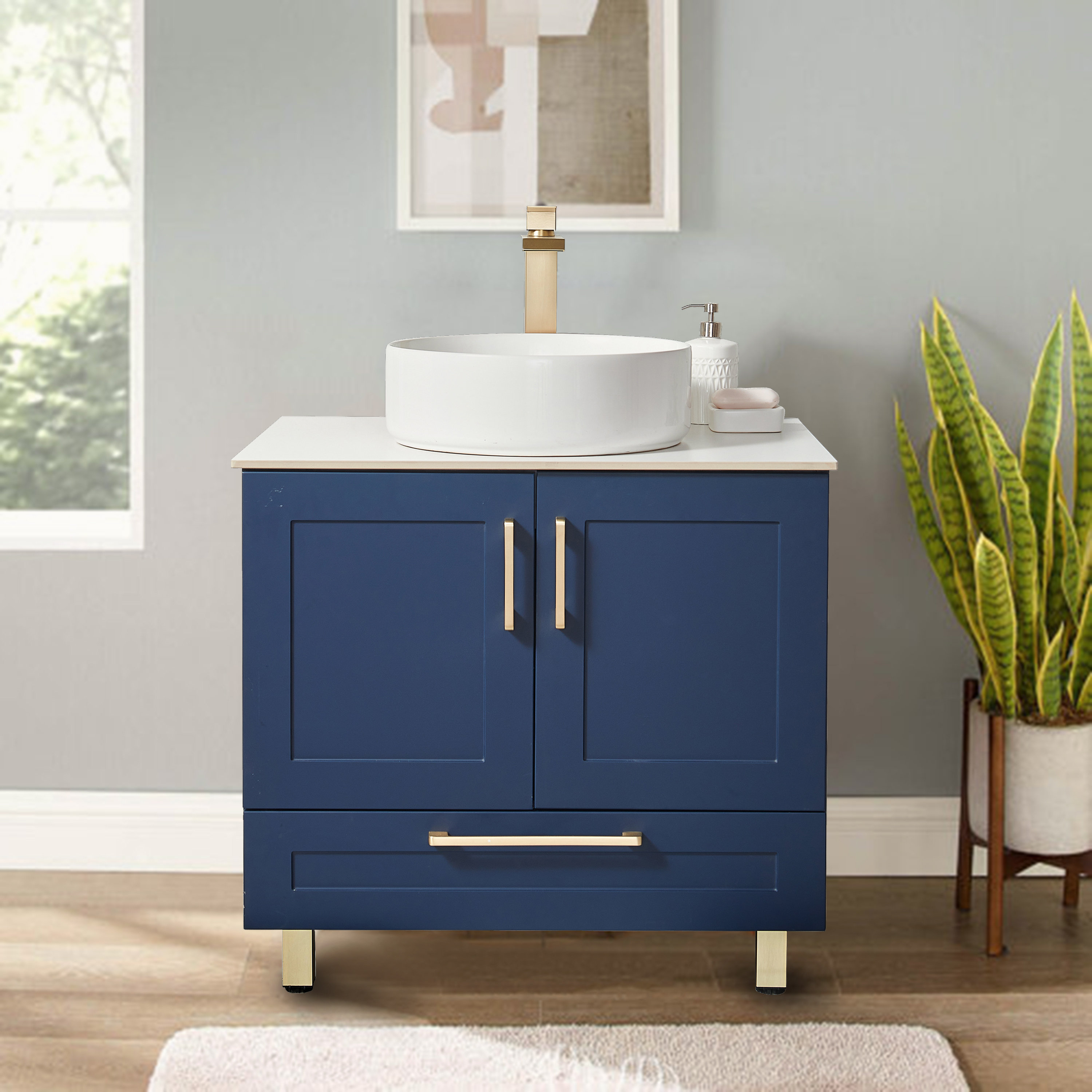 Latitude Run® Ebian 30'' Blue Modern Single Vessel Bathroom Vanity with ...