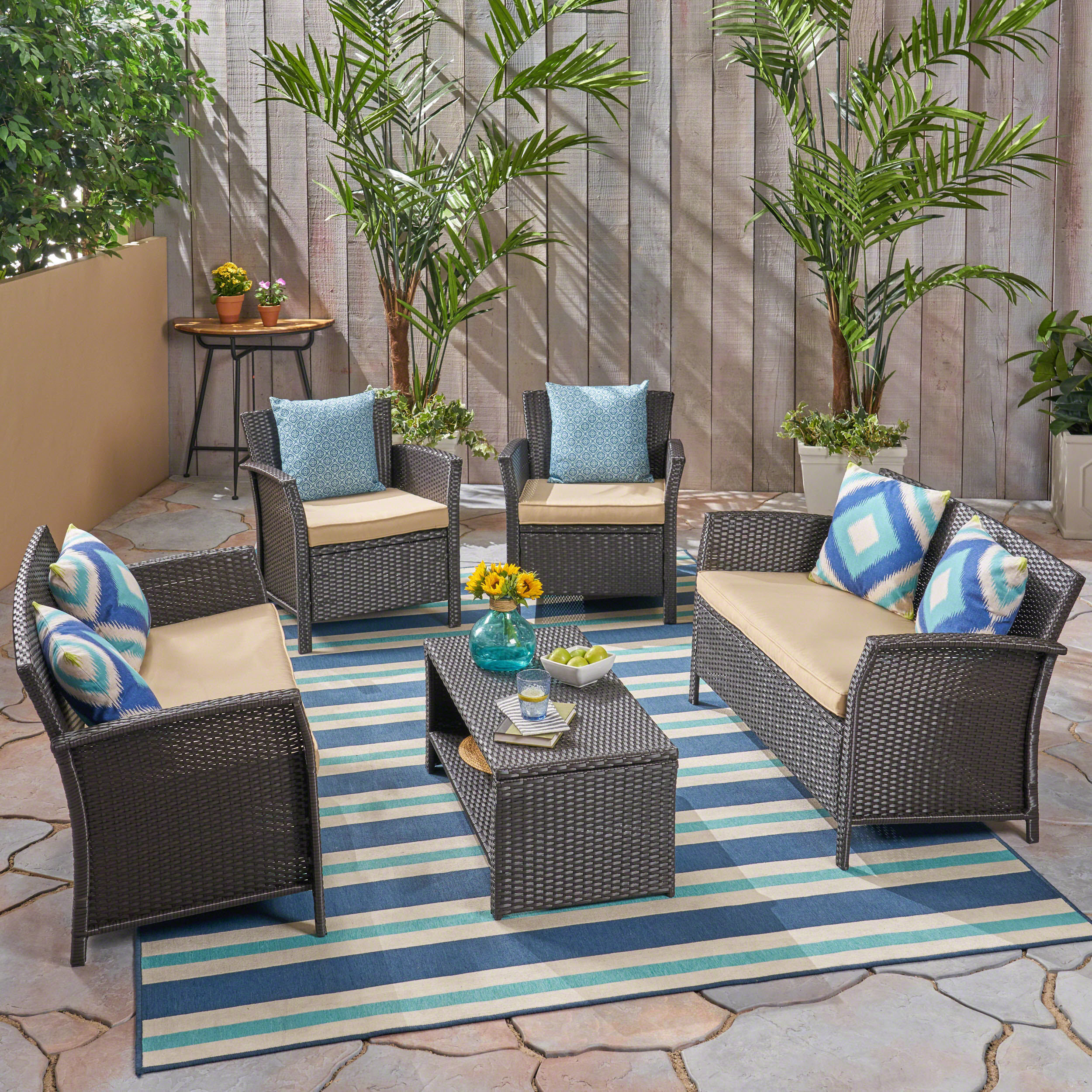 Lark Manor™ Outdoor 5 Piece Rattan Sofa Seating Group with Cushions ...