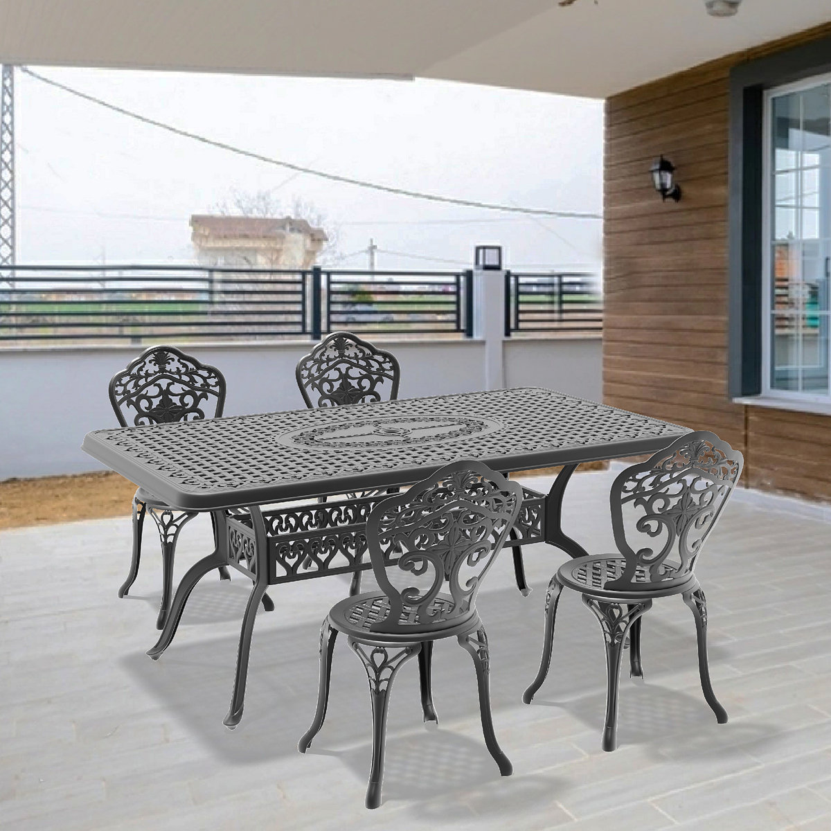 Astoria Grand 5-Piece Set Of All-Weather Cast Aluminum Dining Furniture ...