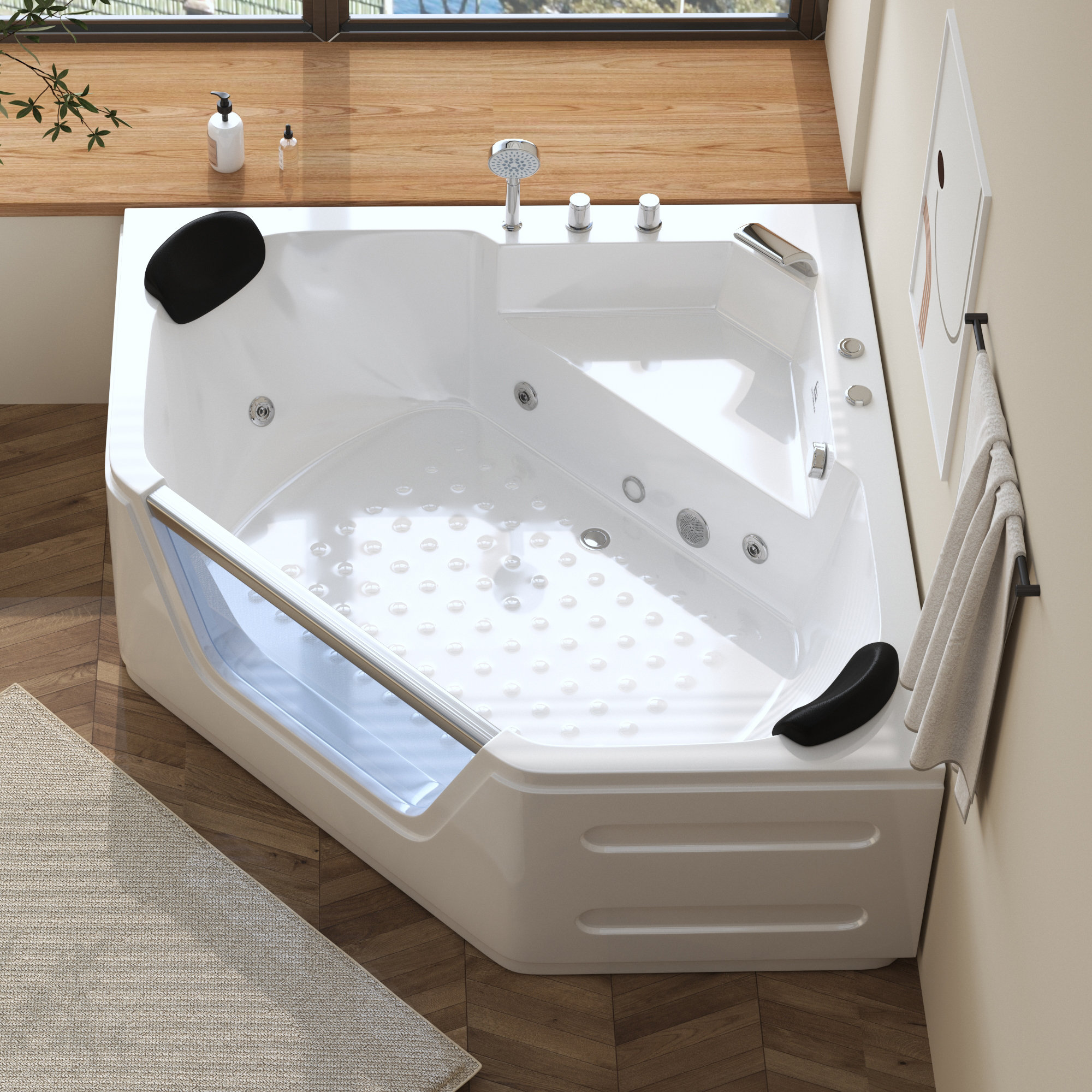 LUTHBAXE 59 Inch Corner Jetted Tub - Luxury White Whirlpool Plastic ...