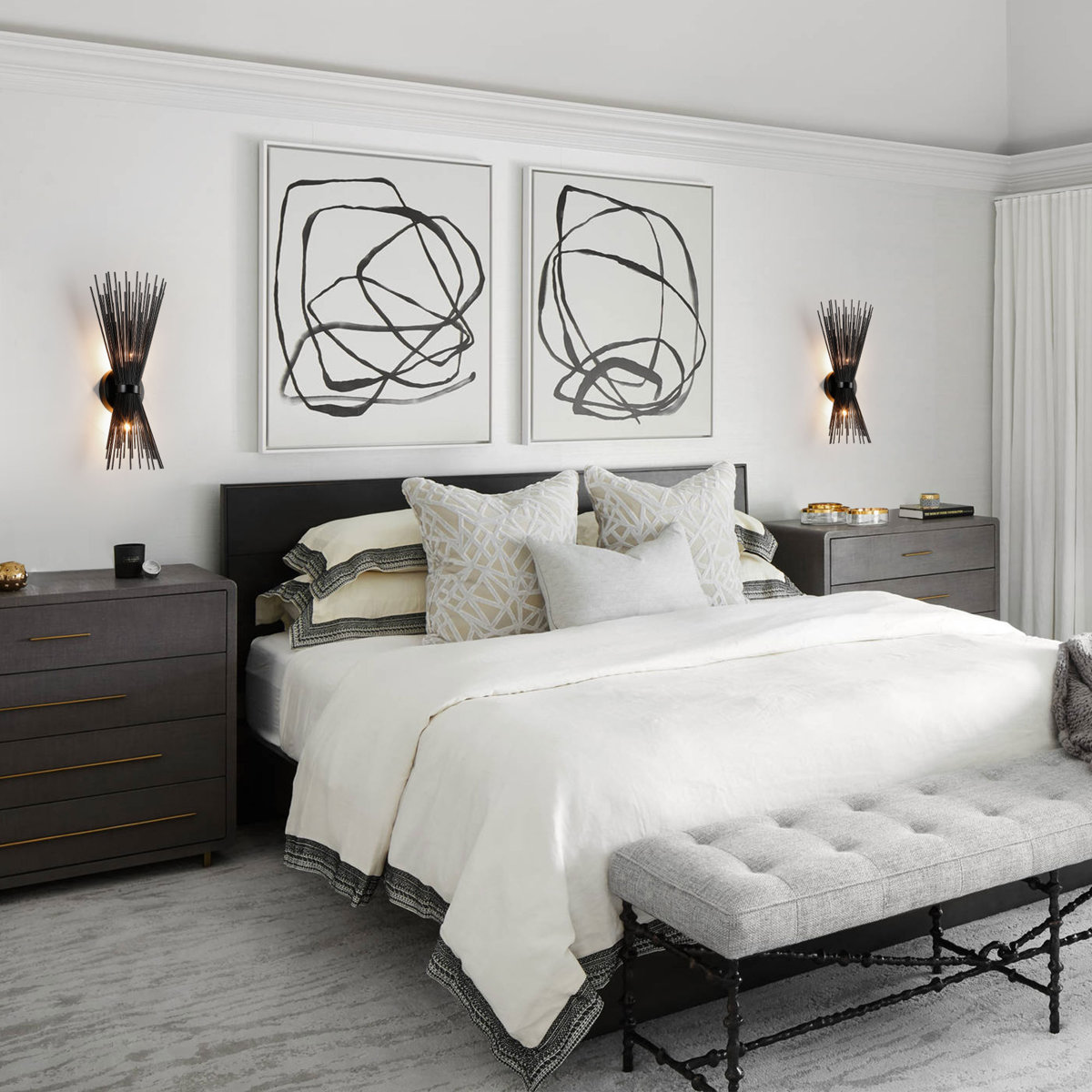 Ivy Bronx Annalina Duo Wall Scones Light Metal Spike Wall Sconce Black ...