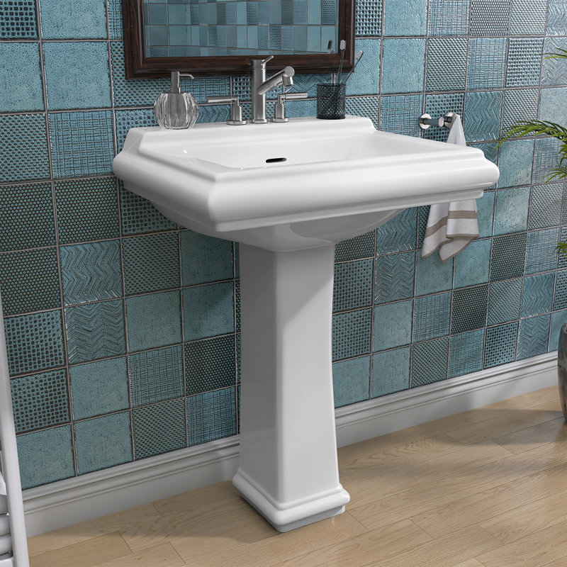 ZEAFIVE Pedestal Bathroom Sinks 34.37'' Tall Ceramic Rectangular ...