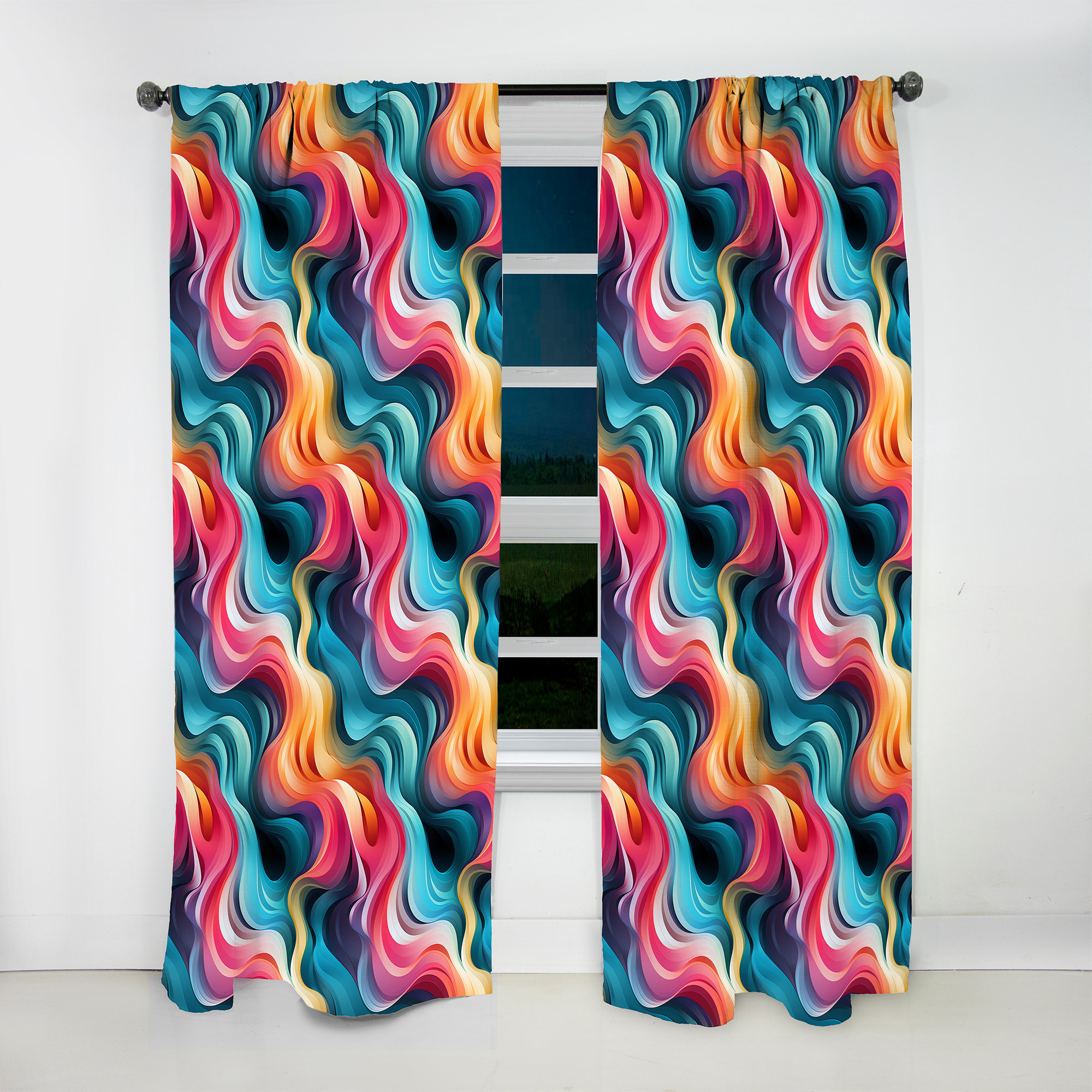 Design Art Colourful Popart Groovy Gradient Canvas - Abstract Geometric Room Darkening Curtain ...