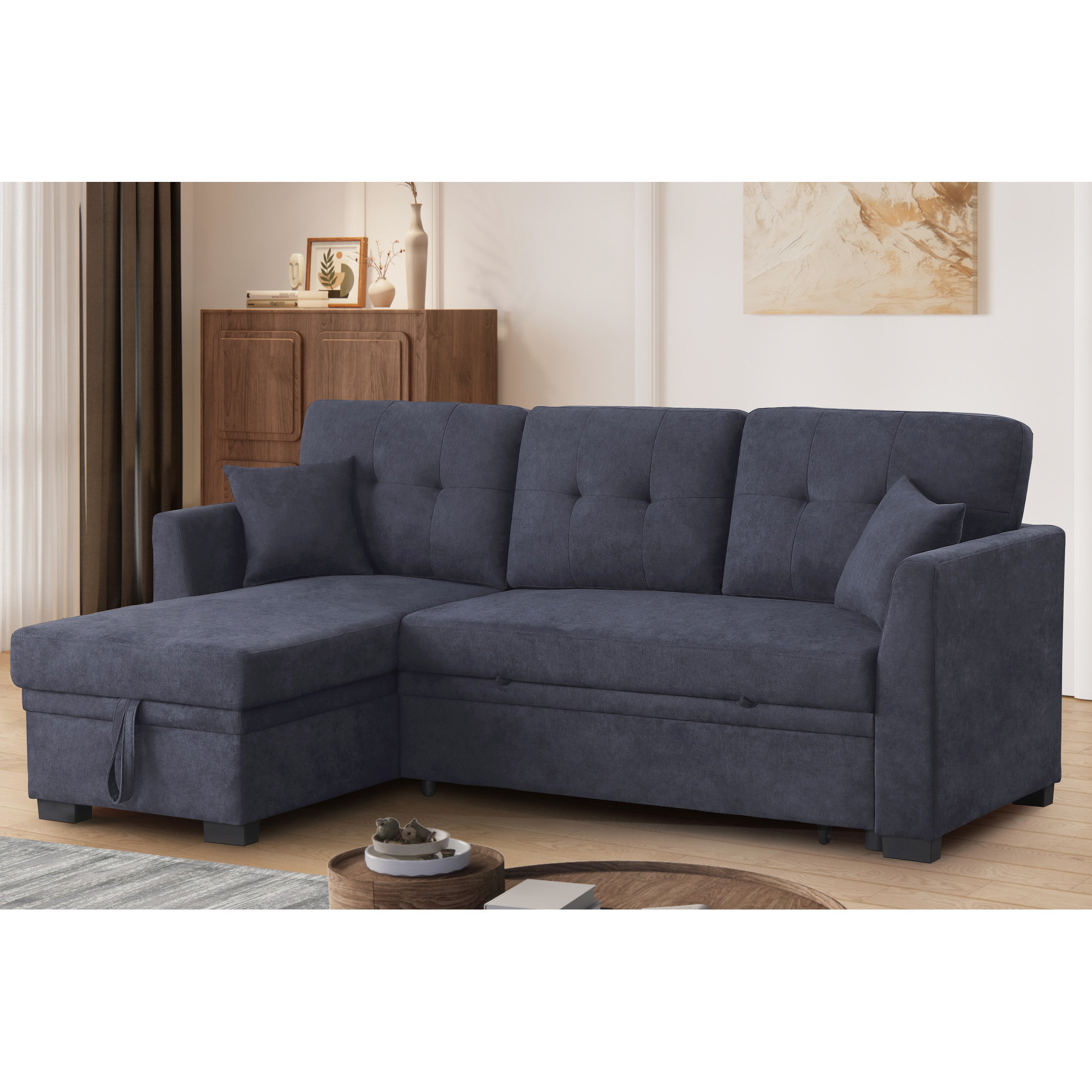 Ebern Designs Dark Blue Sectional Bed - Ideal For Small Spaces. Soft ...