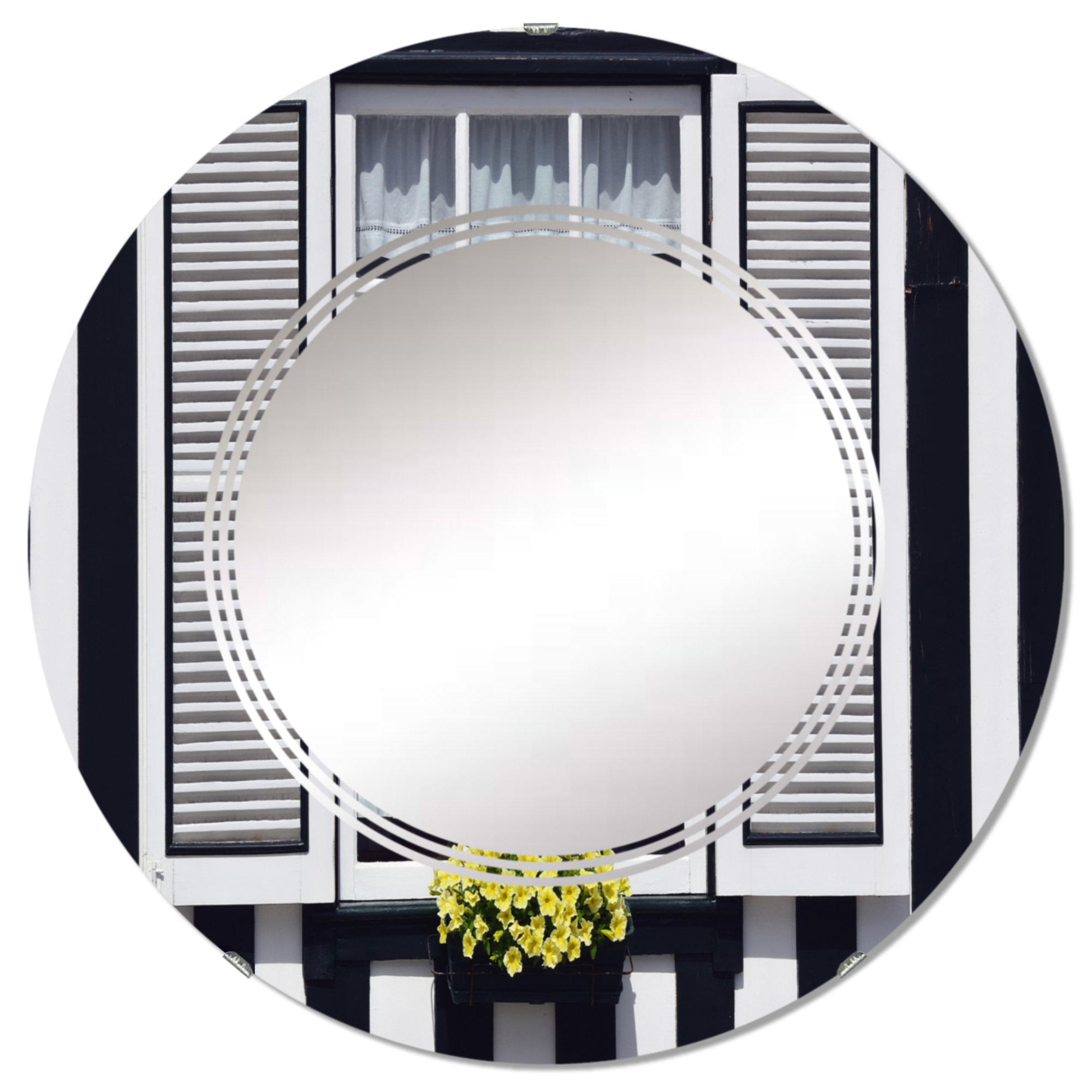 East Urban Home Window With Yellow Flower On Striped House - Modern ...