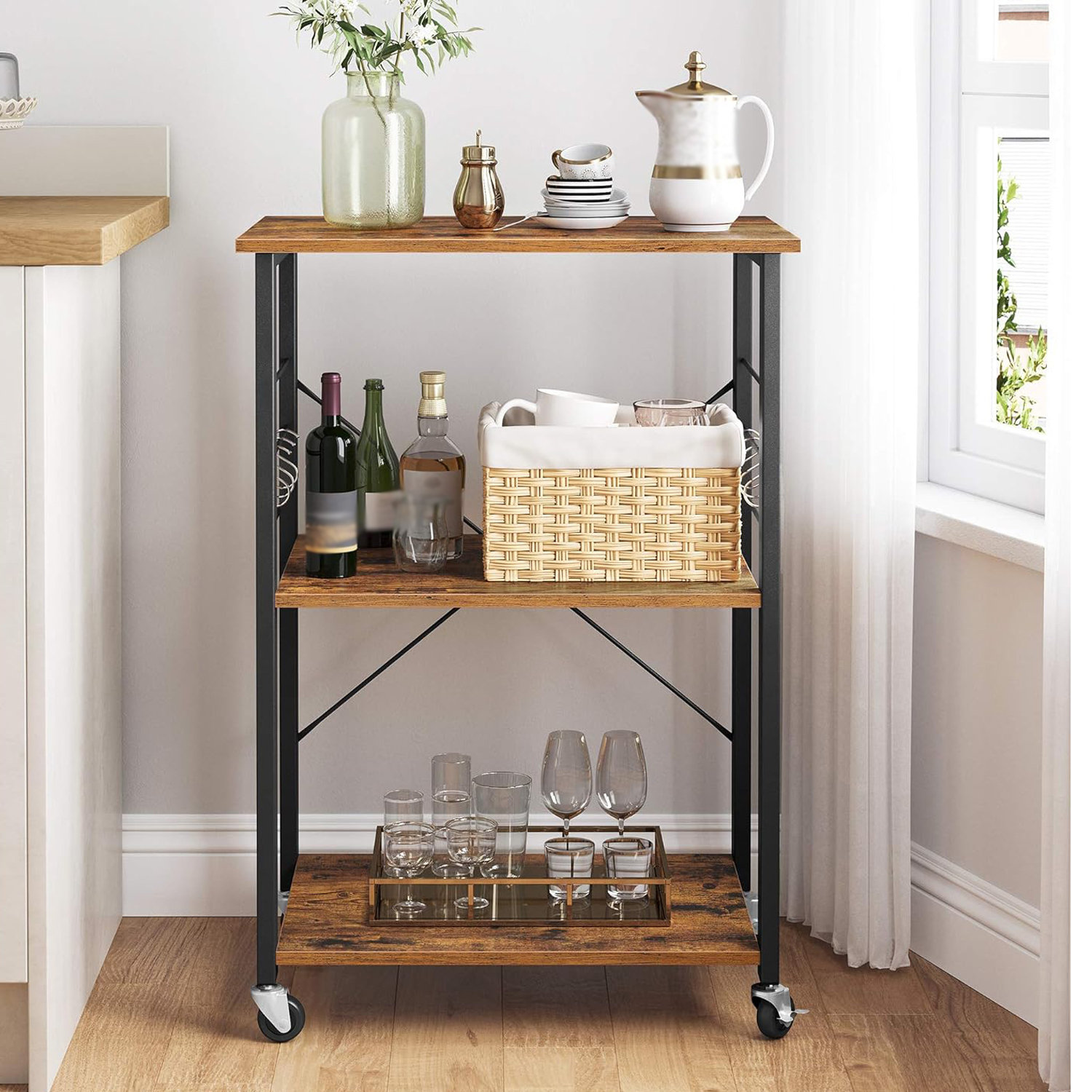 17 Stories 3-Tier Kitchen Shelf with Wheels,Serving Kitchen Cart with 3 ...
