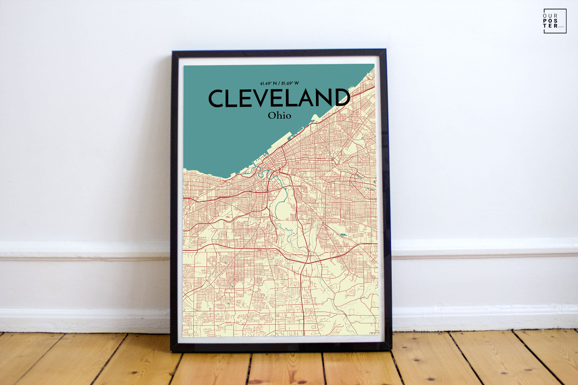 OurPoster.com 'Cleveland City Map' Graphic Art Print Poster in Tricolor ...