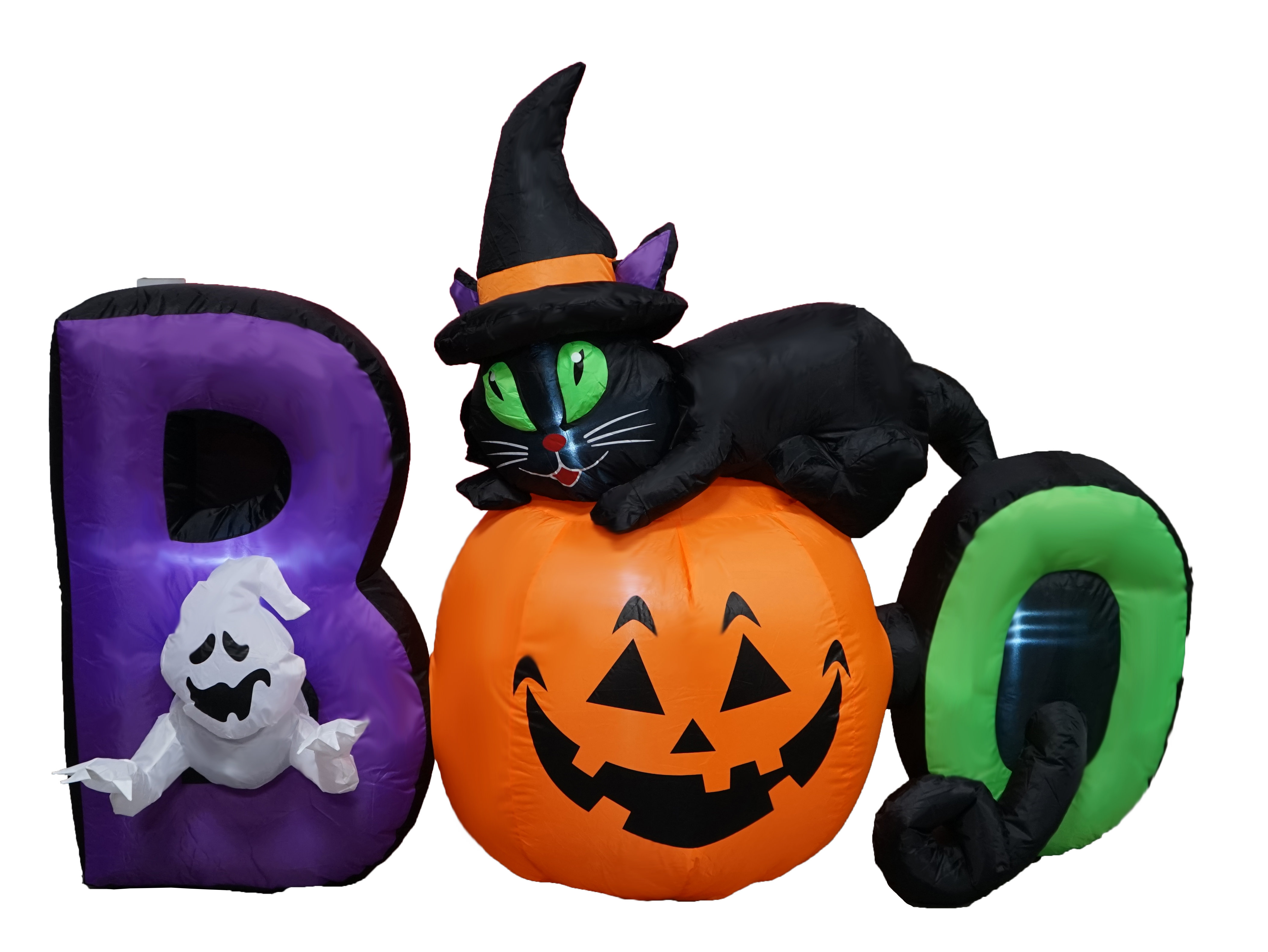 The Holiday Aisle® Halloween BOO Scene Inflatable with Cat, Pumpkin and ...