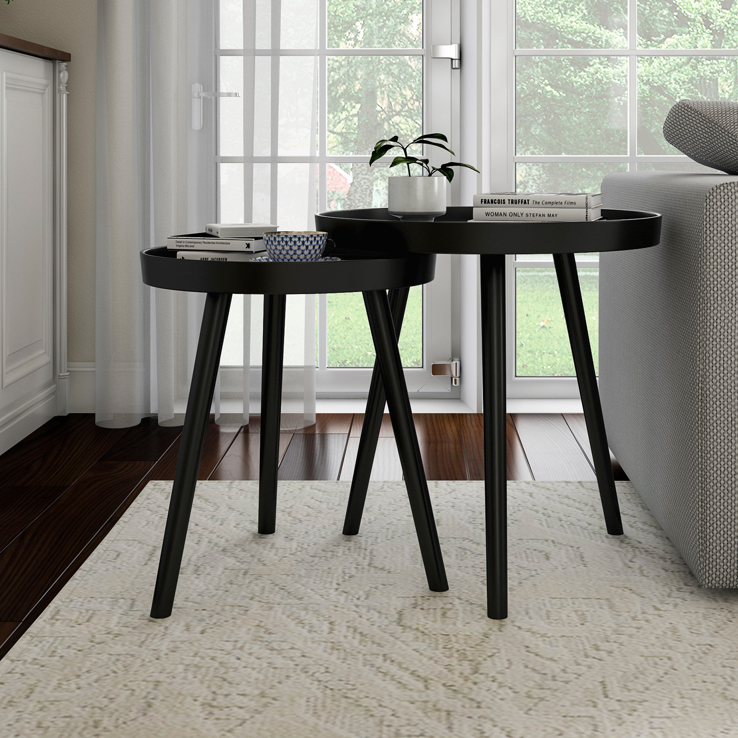 Ebern Designs Kinchen Round Nesting End Tables - 2 Piece, Mid-Century ...