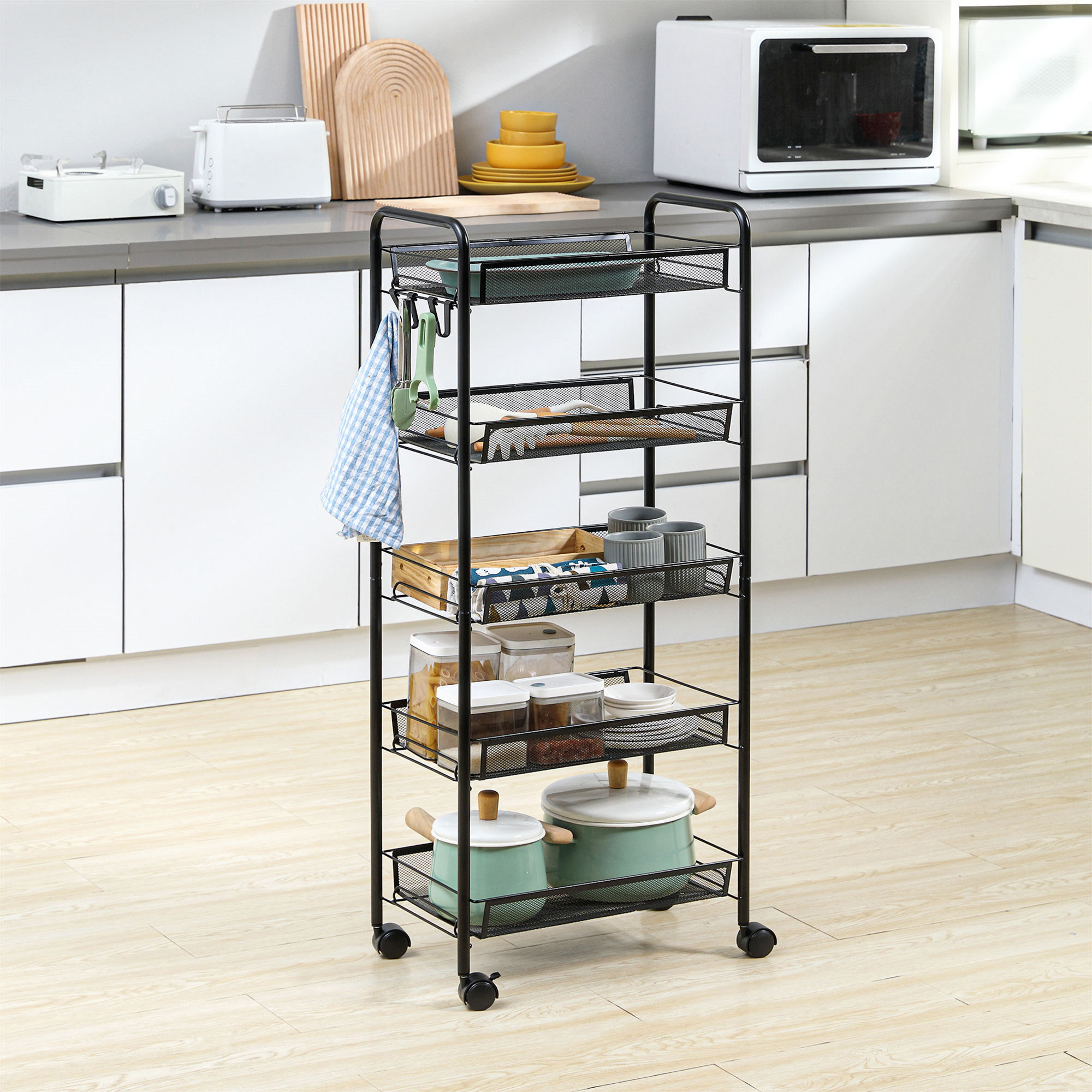 17 Stories 5 Tier Utility Rolling Cart, Metal Storage Cart, Kitchen ...