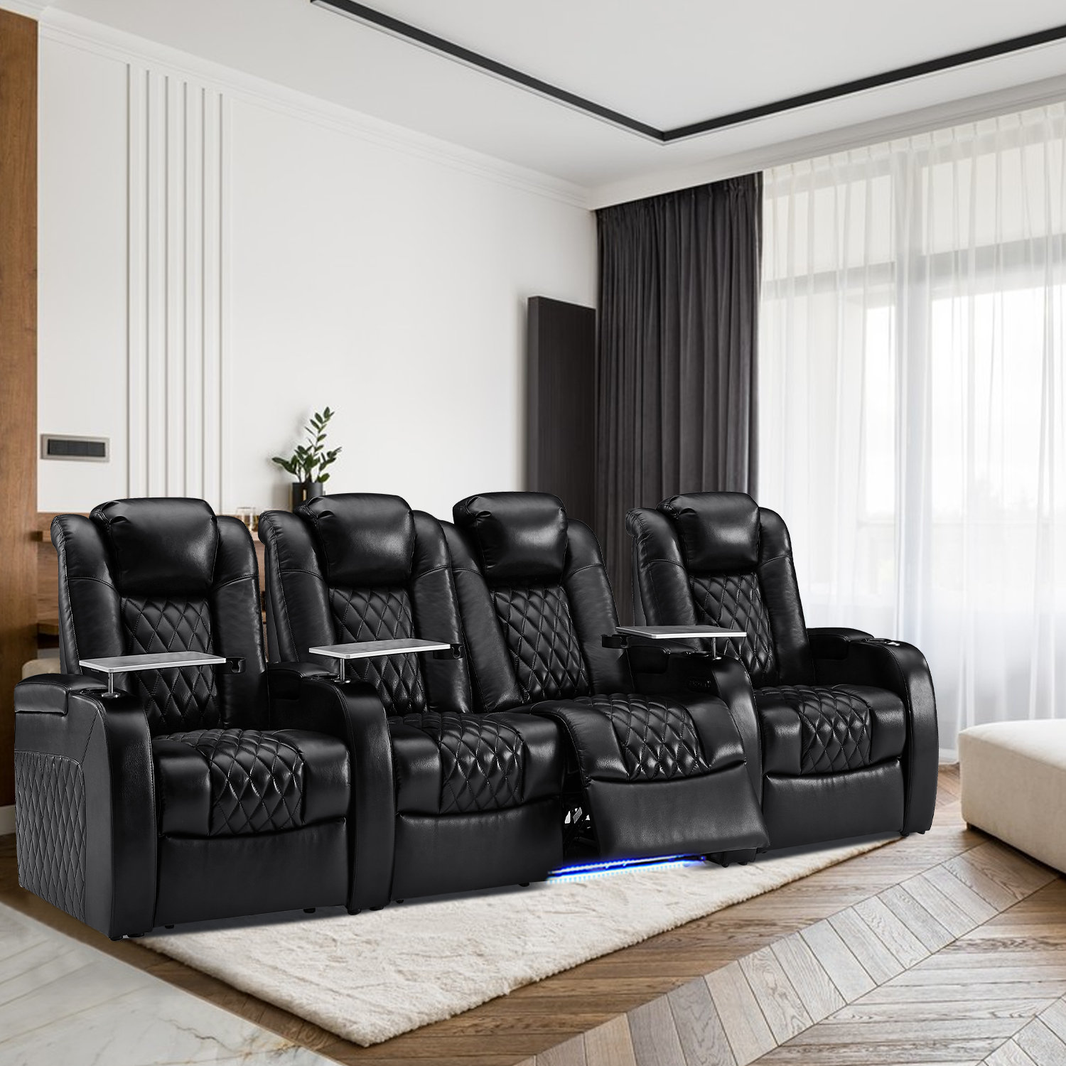 Latitude Run® Leather Power Reclining Home Theater Seat With Cup Holder ...