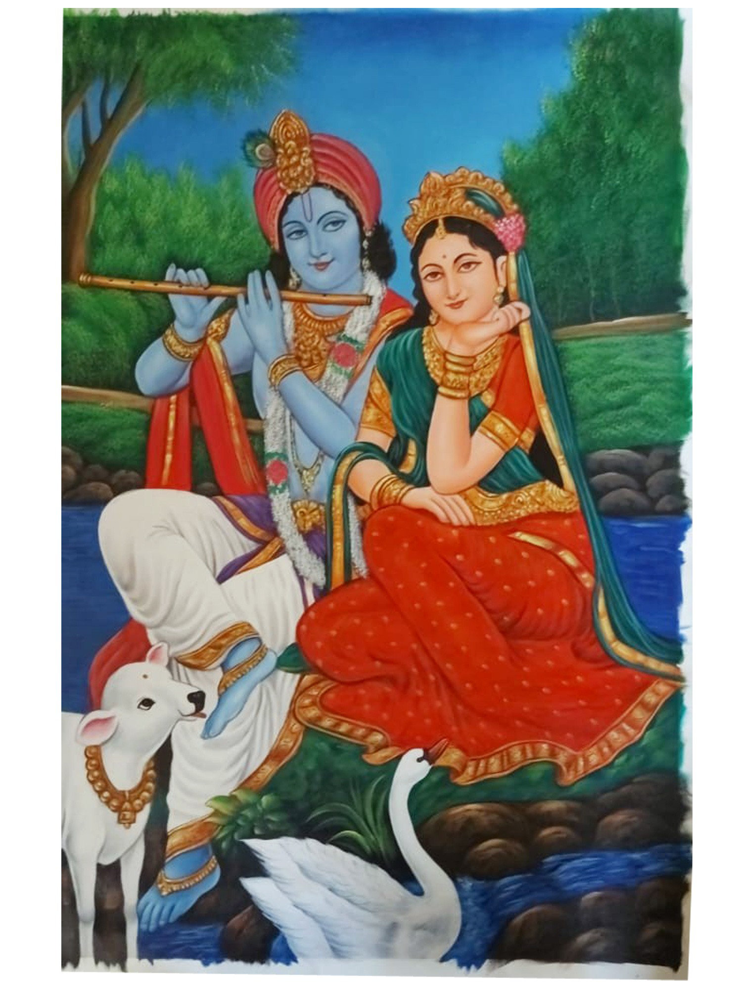 Exotic India Krishna Playing Flute with Radha | Oil Painting by Jagriti ...