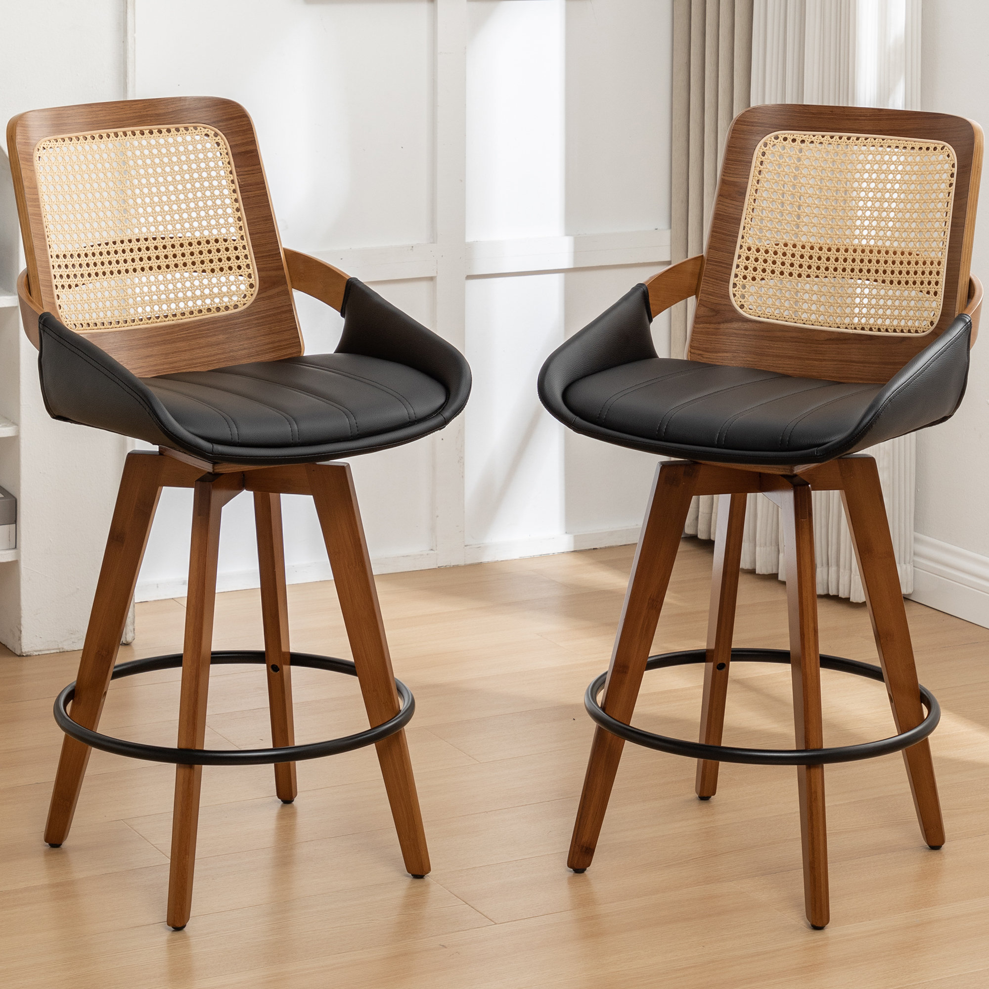 Corrigan Studio® Shayleah Swivel Counter Height Bar Stools With Cane ...
