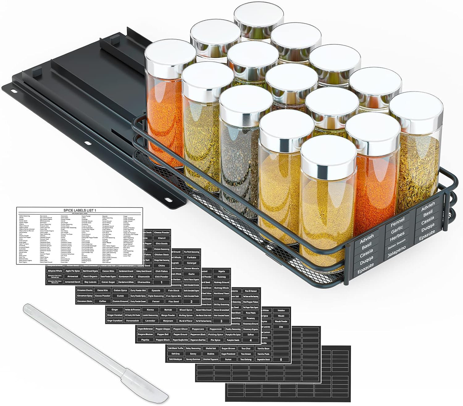 SpaceAid Heavy Duty Pull-Out Spice Rack Organizer with Labels and Chalk ...