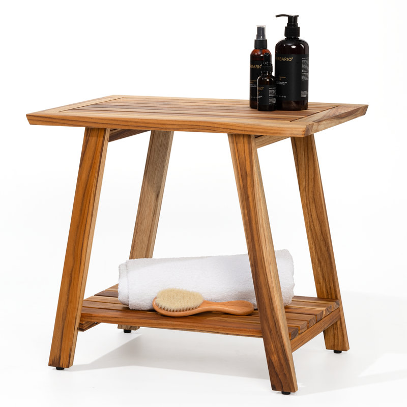 Ebern Designs Raylynne 2-Tier Solid Teak Wood Freestanding Bathroom ...