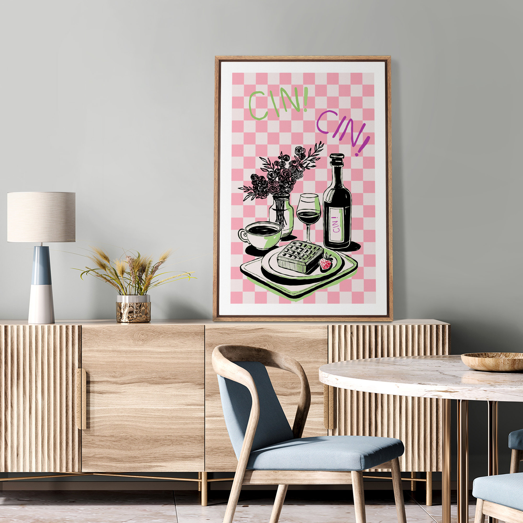 wall26 Pink Cheers Cute Kitchen Cin Cin Art Poster Decor Minimalist ...